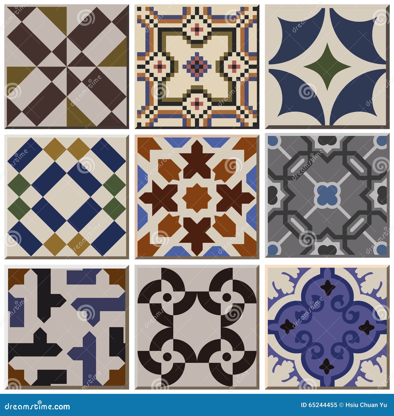 Vintage Retro Ceramic Tile Pattern Set Collection 001 Stock Vector ...