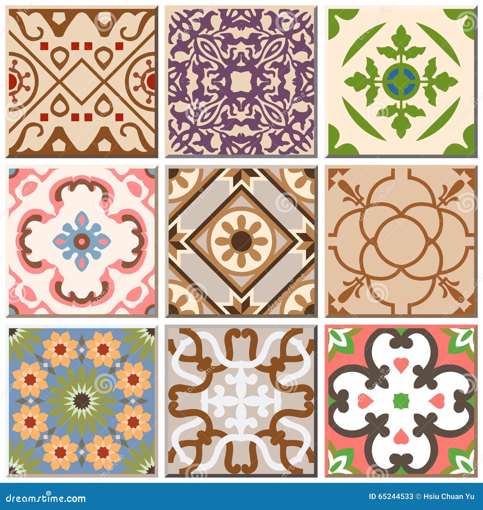 Vintage Retro Ceramic Tile Pattern Set Collection 002 Stock Vector ...