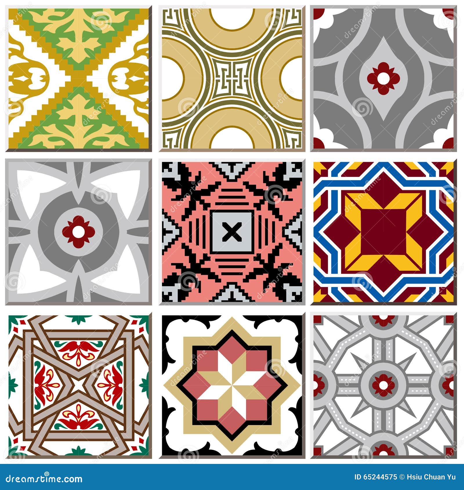Vintage Retro Ceramic Tile Pattern Set Collection 003 Stock Vector ...