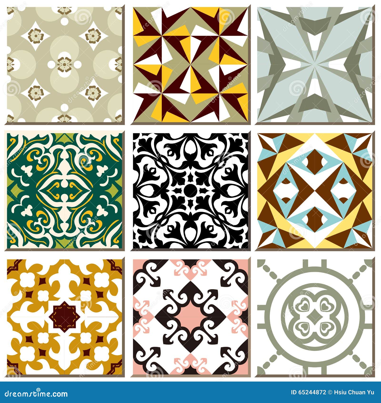 Vintage Retro Ceramic Tile Pattern Set Collection 007 Stock Vector ...