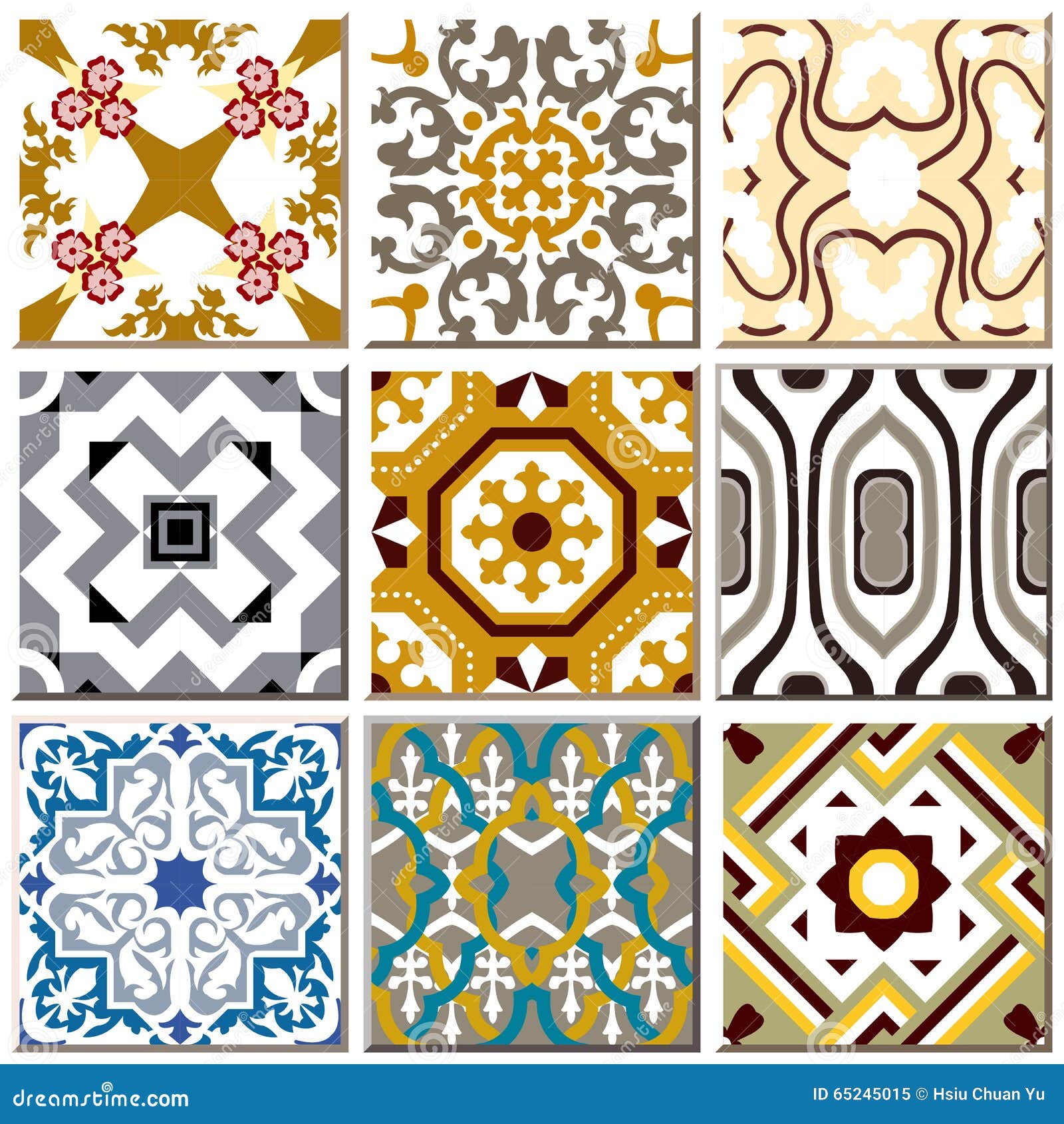 Vintage Retro Ceramic Tile Pattern Set Collection 008 Stock Vector ...