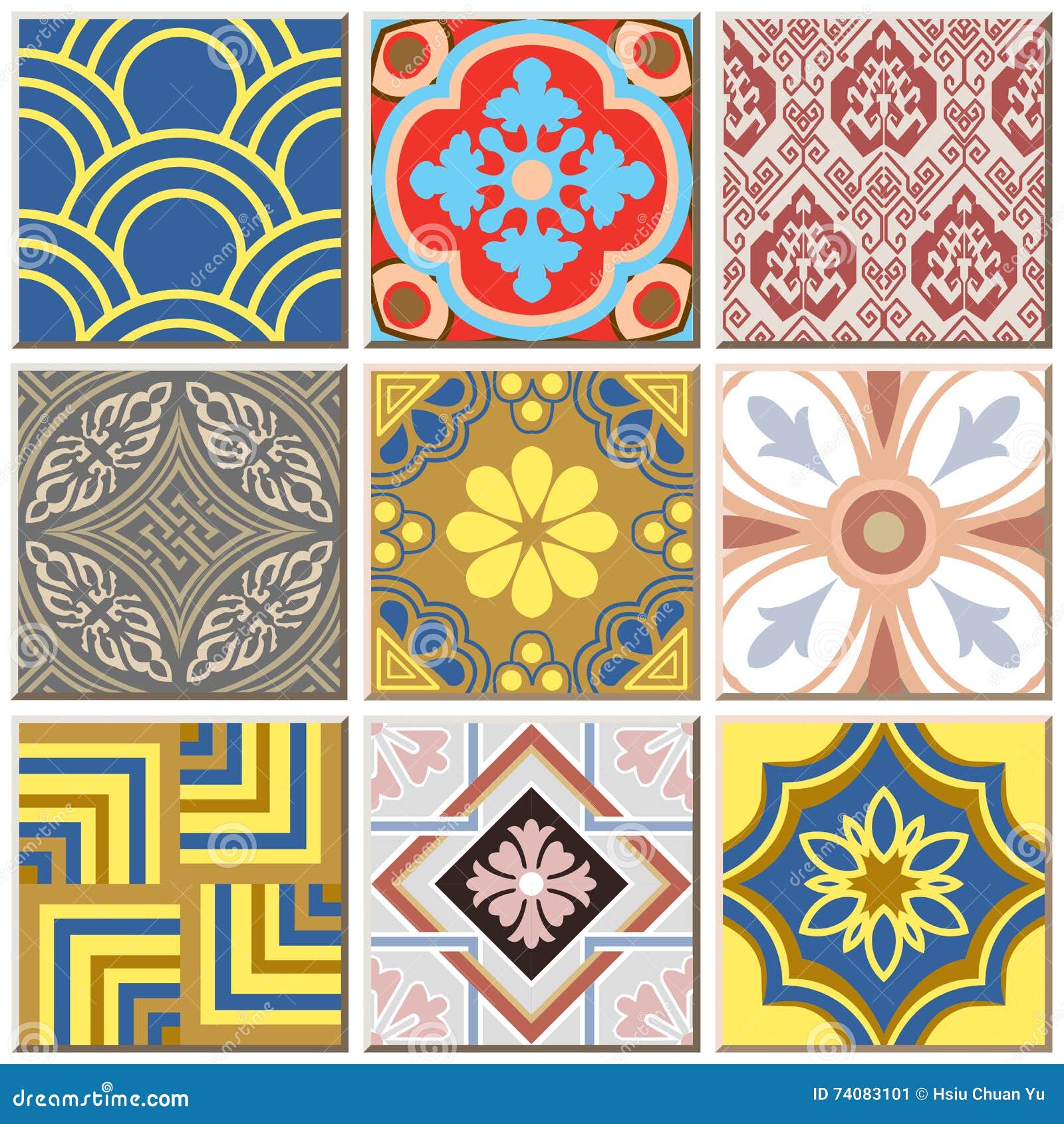Vintage Retro Ceramic Tile Pattern Set Collection 040 Stock Vector ...