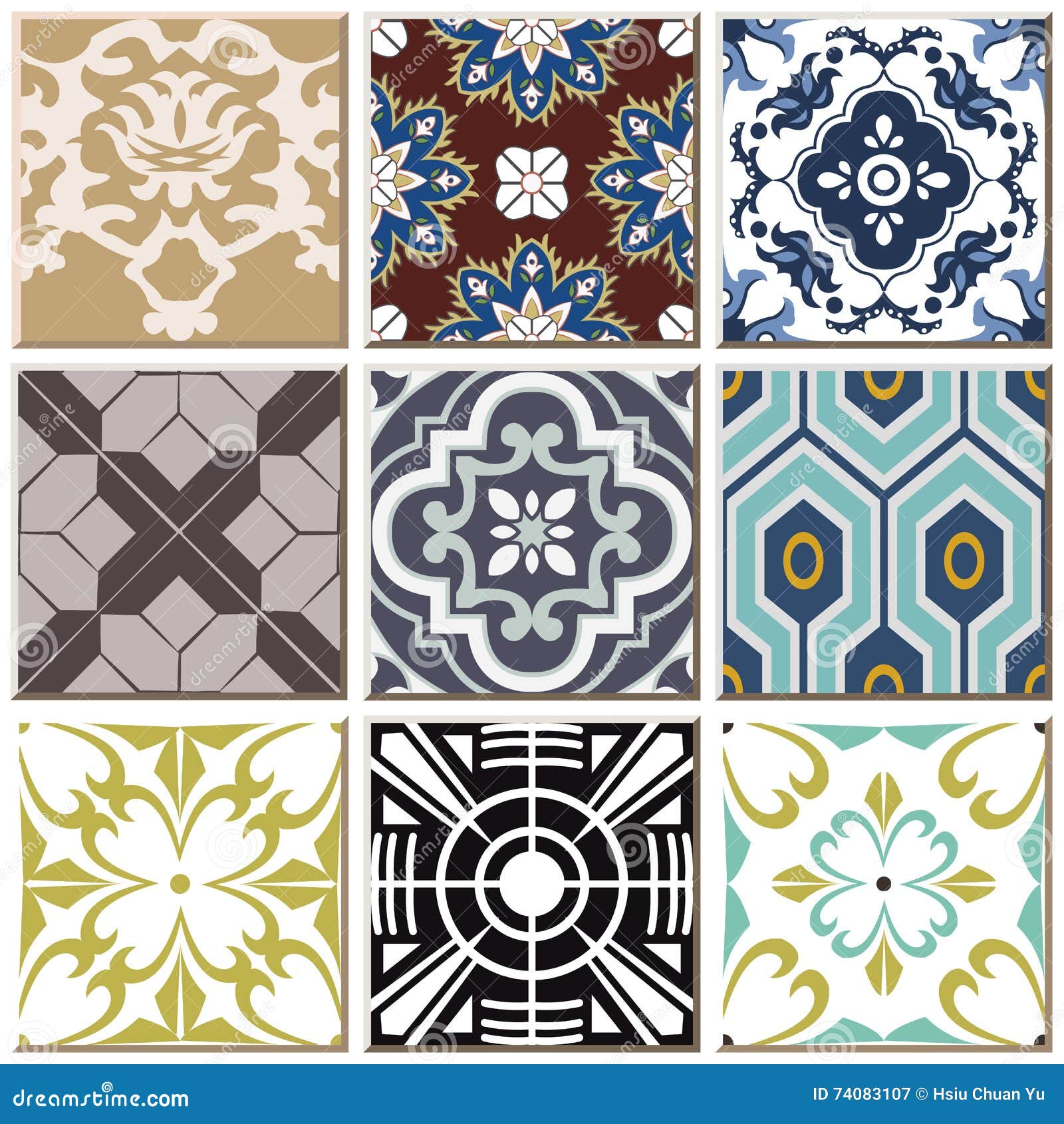 Vintage Retro Ceramic Tile Pattern Set Collection 036 Stock Vector ...