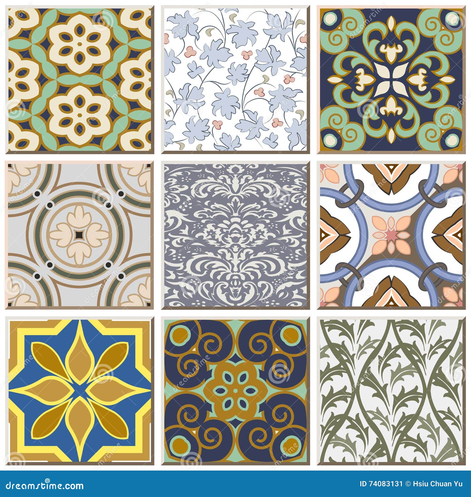 Vintage Retro Ceramic Tile Pattern Set Collection 043 Stock Vector ...