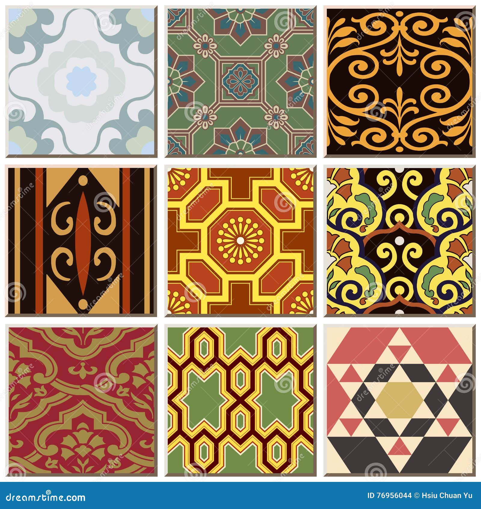 Vintage Retro Ceramic Tile Pattern Set Collection 048 Stock Vector ...