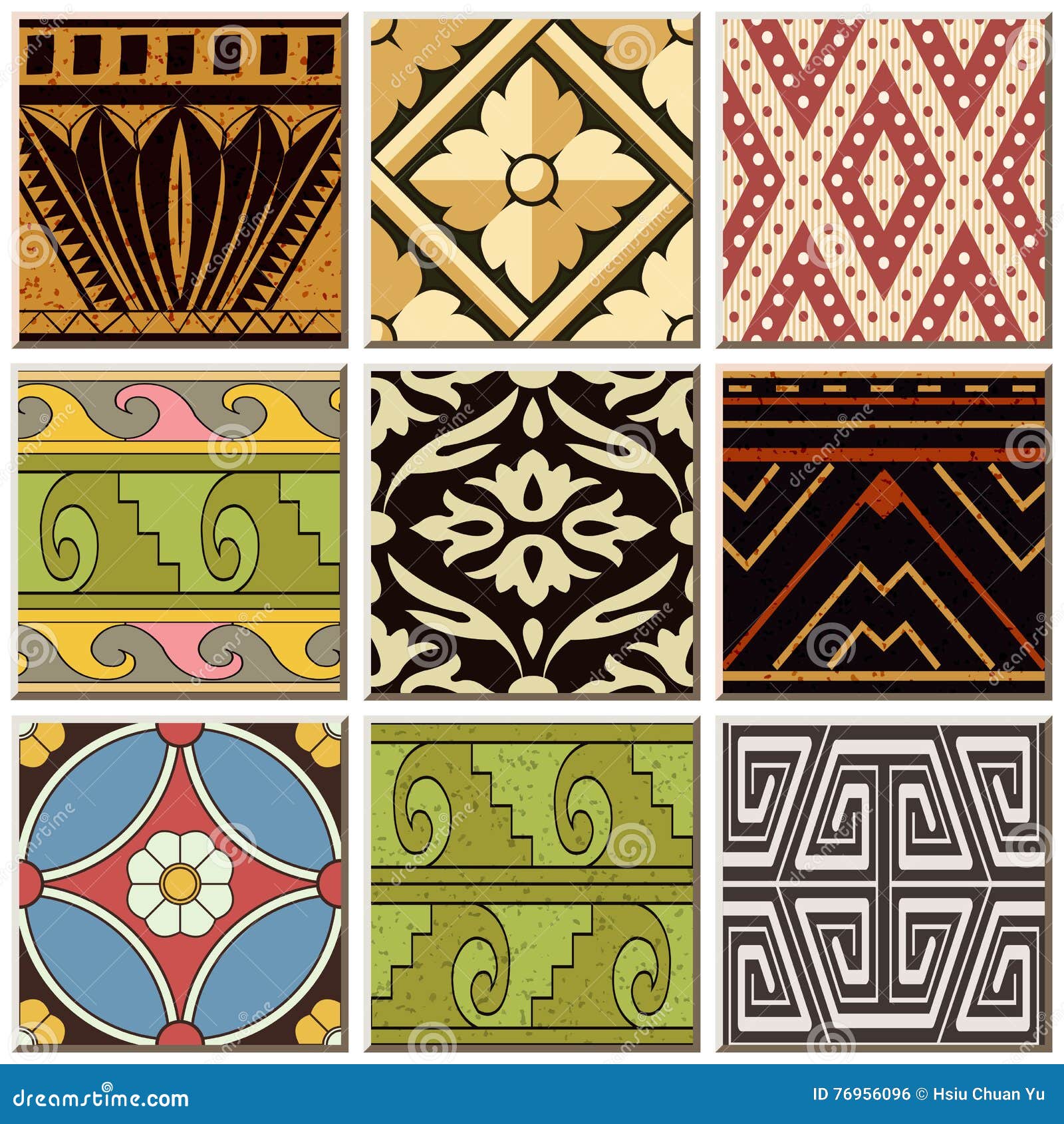 Vintage Retro Ceramic Tile Pattern Set Collection 049 Stock Vector ...