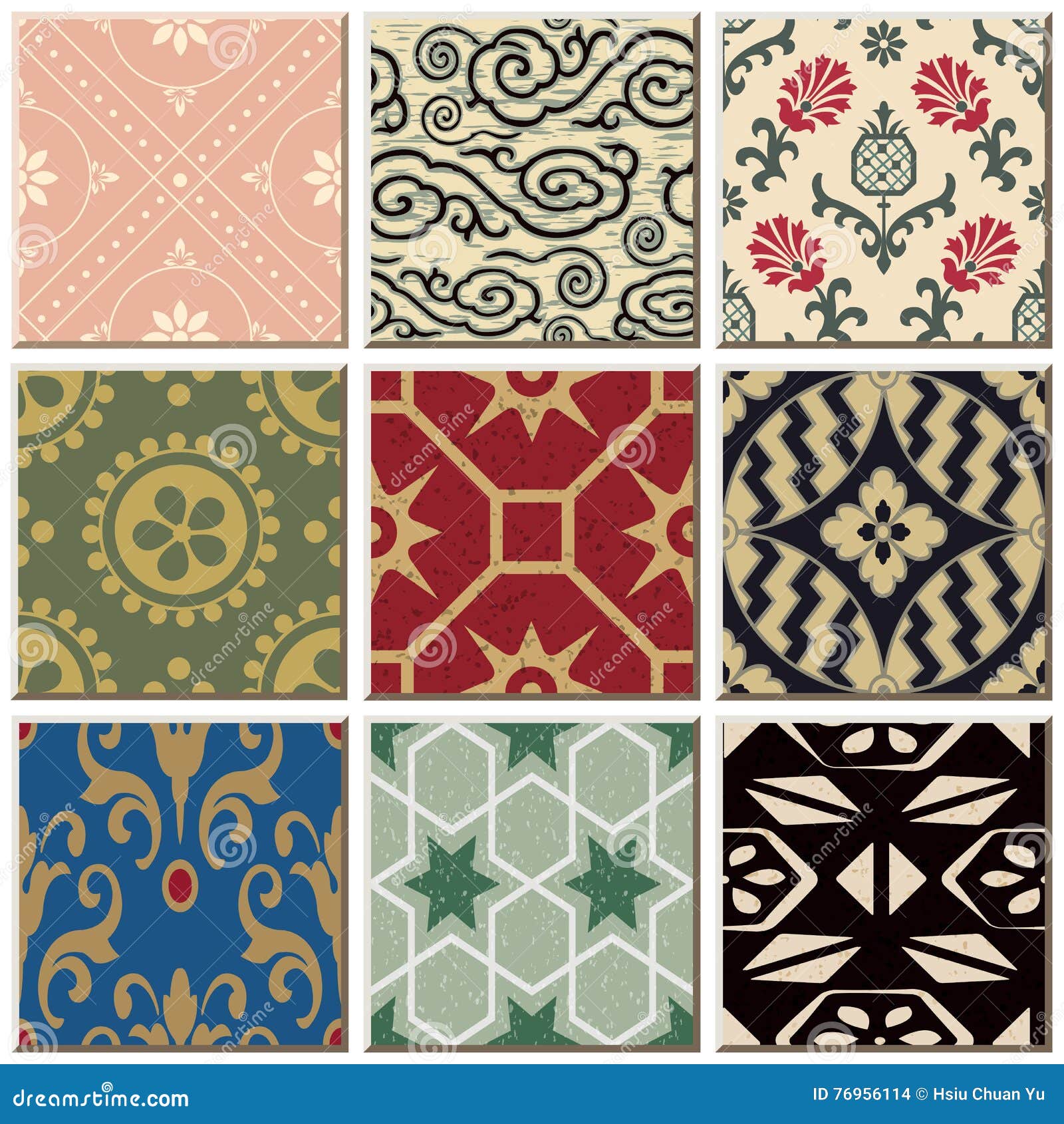 Vintage Retro Ceramic Tile Pattern Set Collection 054 Stock Vector ...