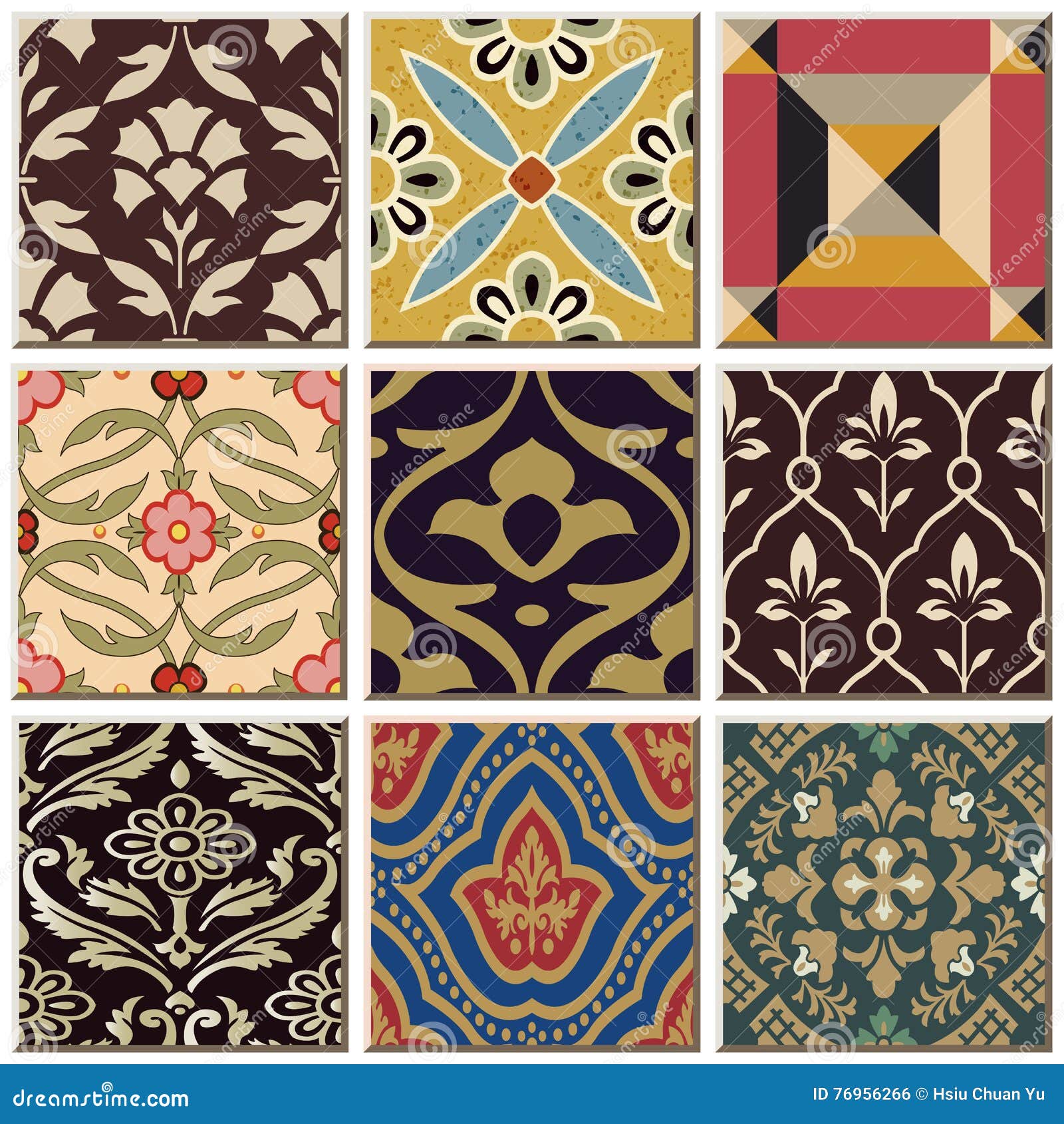 Vintage Retro Ceramic Tile Pattern Set Collection 053 Stock Vector ...