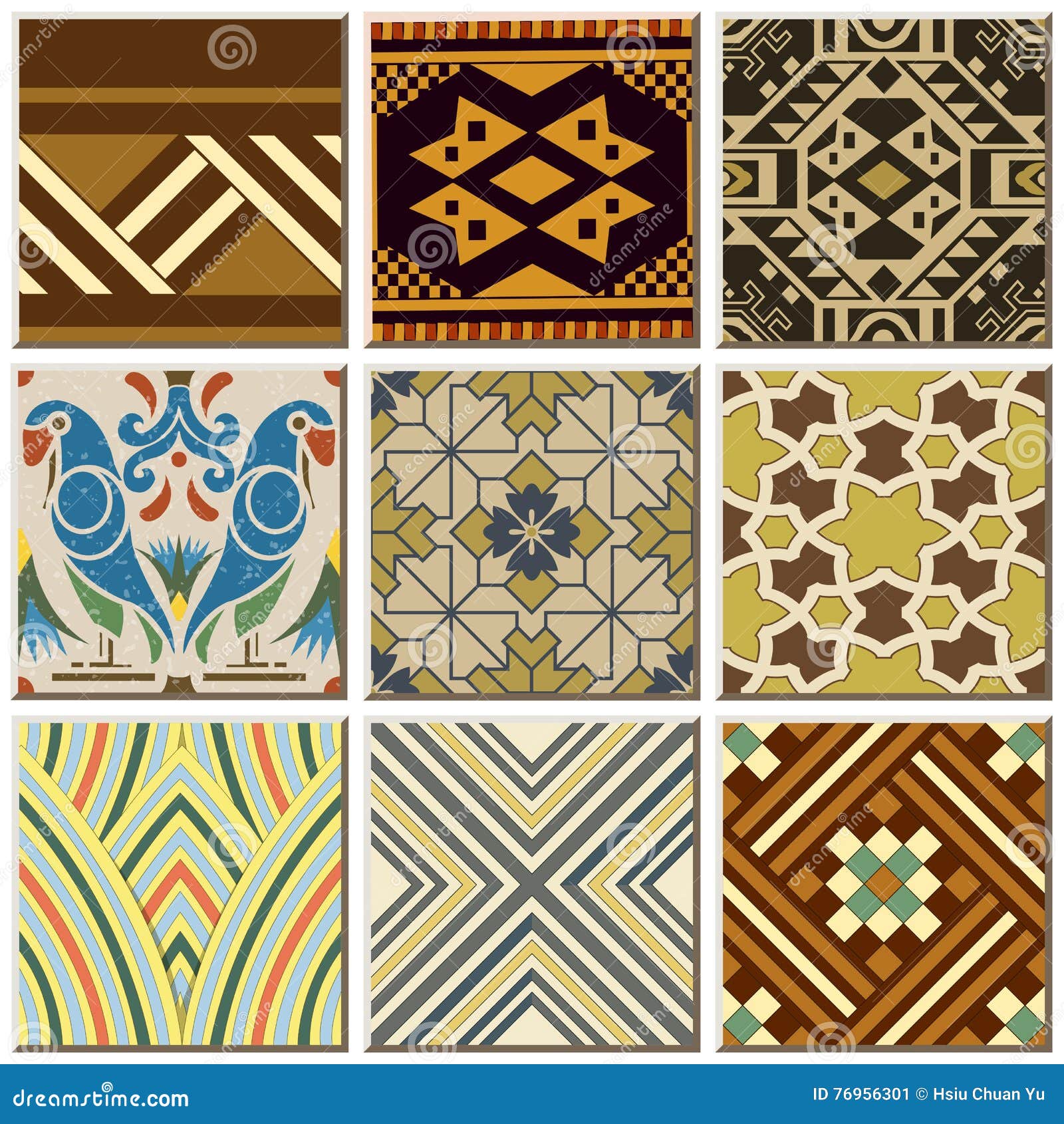 Vintage Retro Ceramic Tile Pattern Set Collection 045 Stock Vector ...
