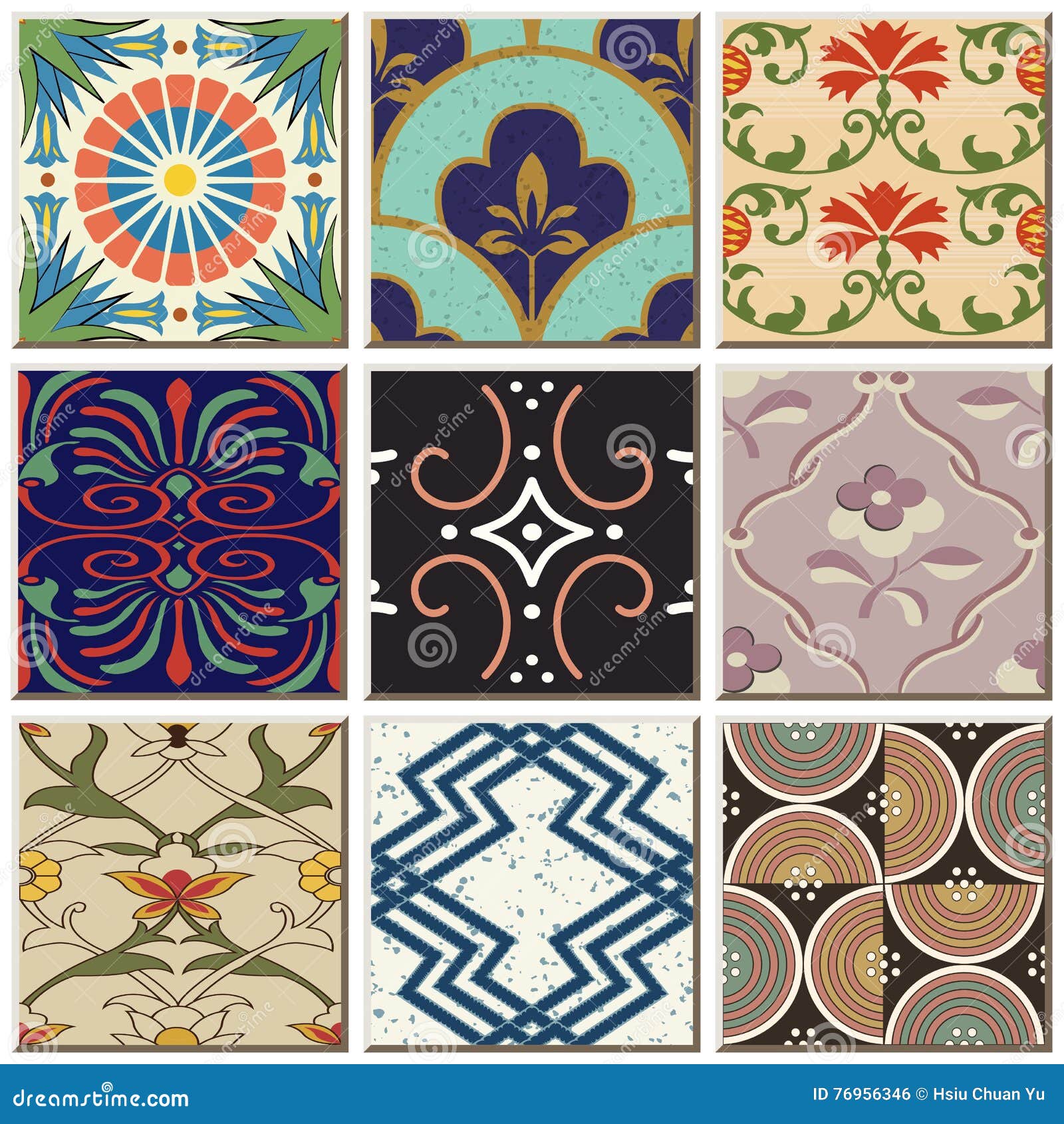 Vintage Retro Ceramic Tile Pattern Set Collection 050 Stock Vector ...