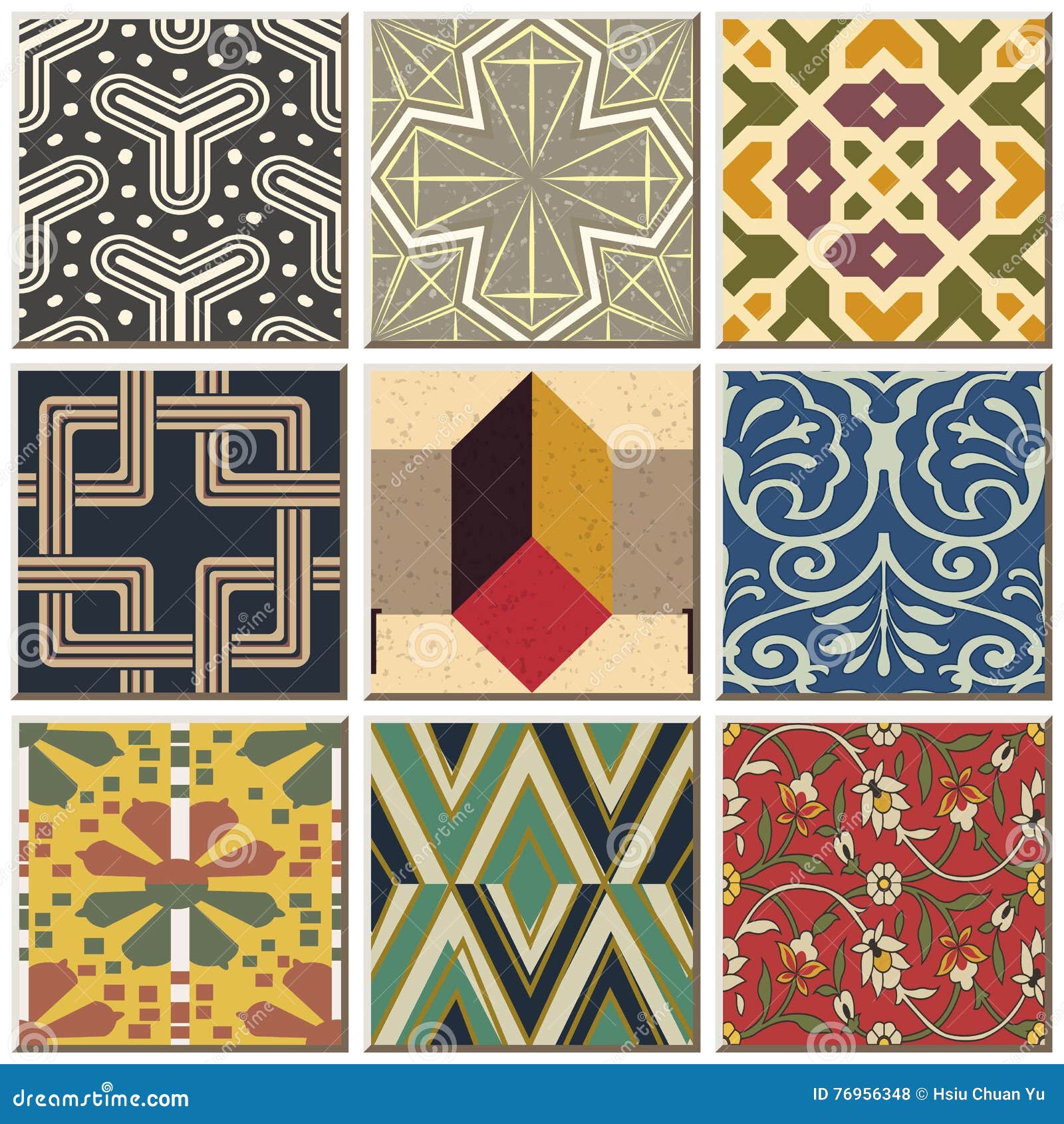 Vintage Retro Ceramic Tile Pattern Set Collection 051 Stock Vector ...