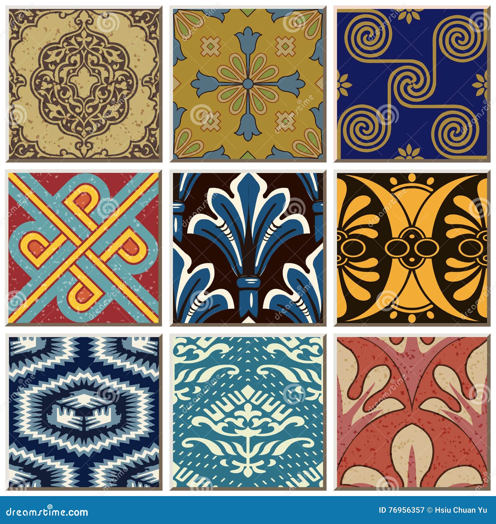 Vintage Retro Ceramic Tile Pattern Set Collection 052 Stock Vector ...