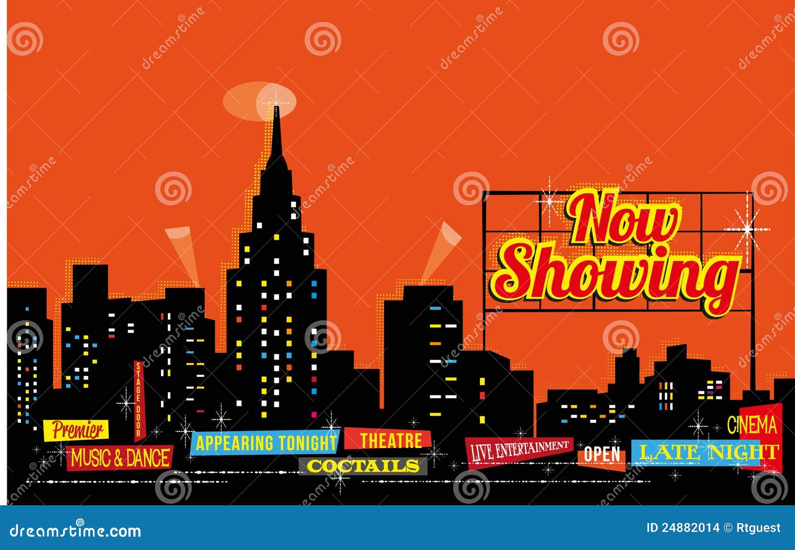Retro City Night Background Vector | CartoonDealer.com #215395938