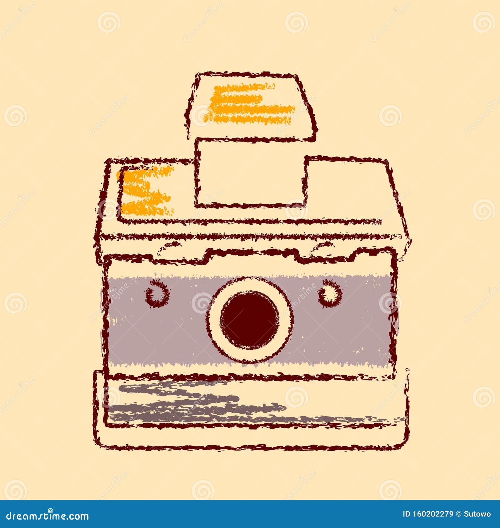 Vintage Retro Compact Camera Flat Style Isolated Icon Dry Brush Rough ...