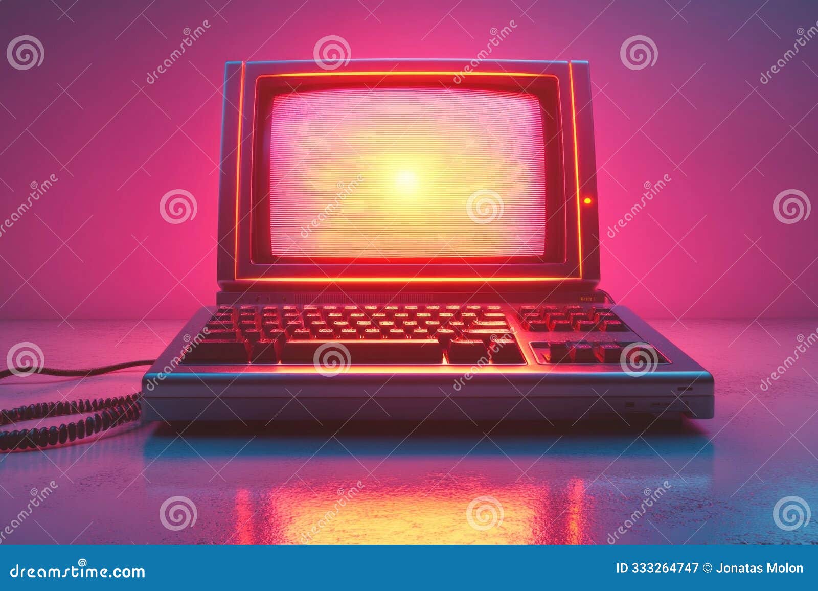 Vintage Retro Computer with Iridescent Screen on White Background â ...
