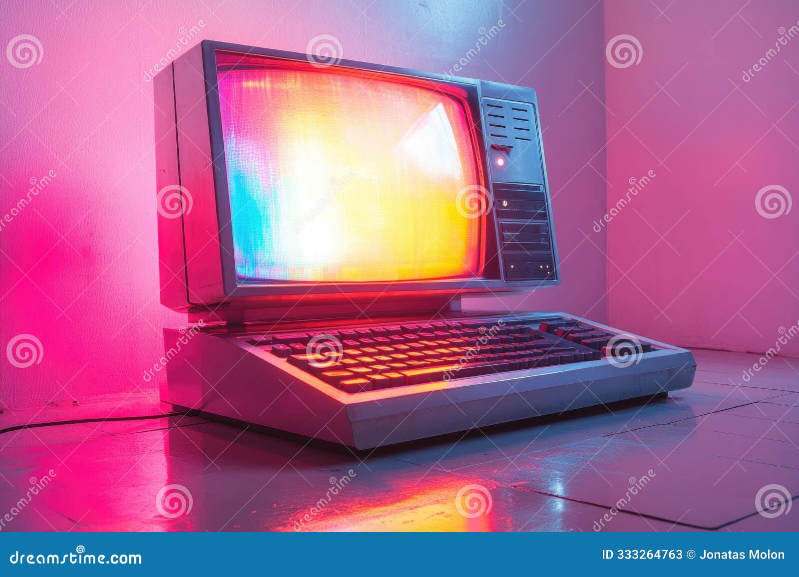 Vintage Retro Computer with Iridescent Screen on White Background â ...