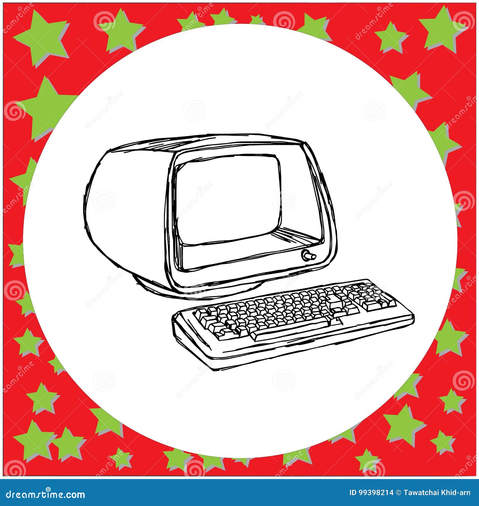 Vintage Retro Computer Vector Illustration Sketch Hand Drawn Stock ...