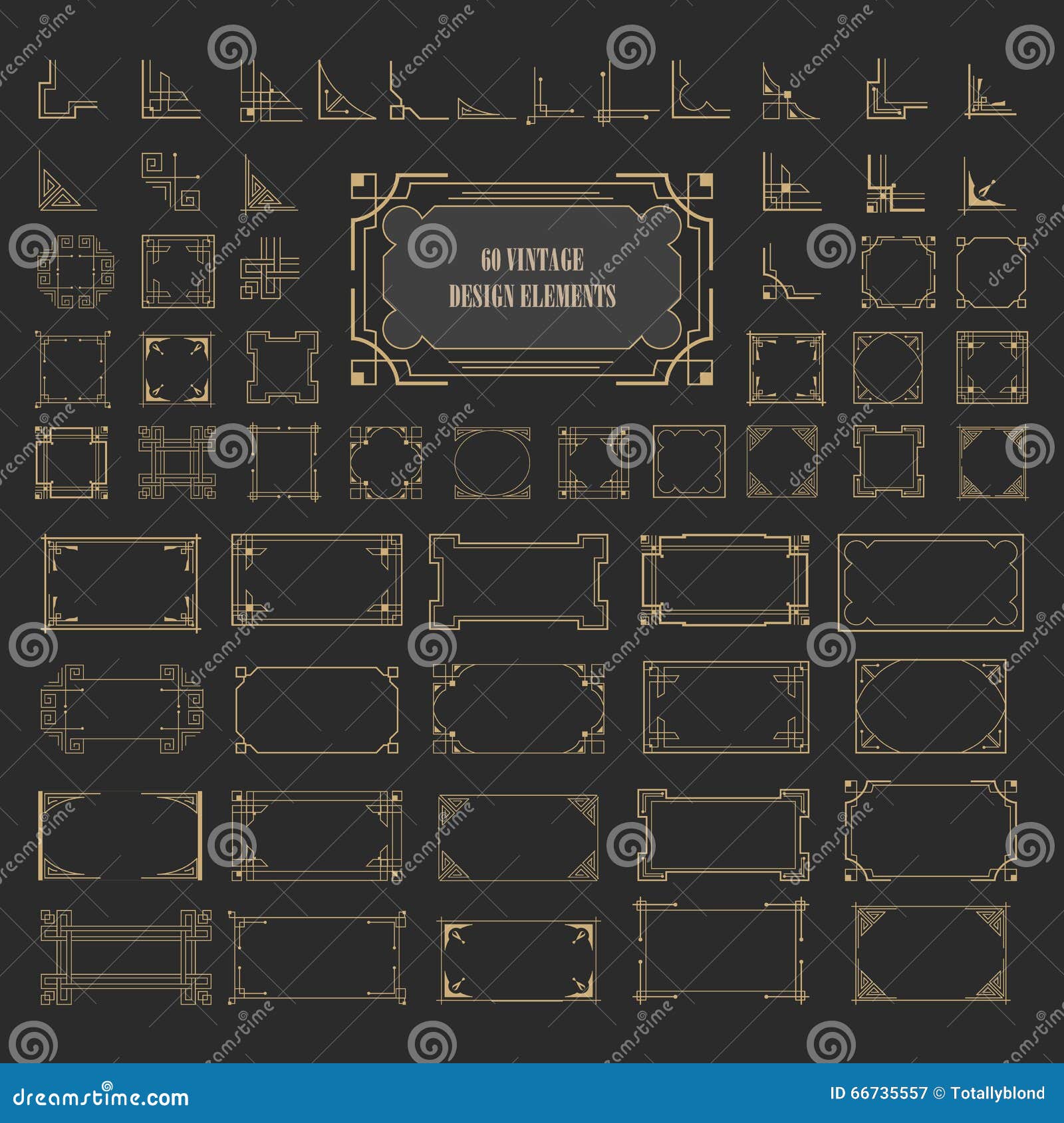 Vintage Retro Frame Borders Corners Set Stock Vector - Illustration of ...