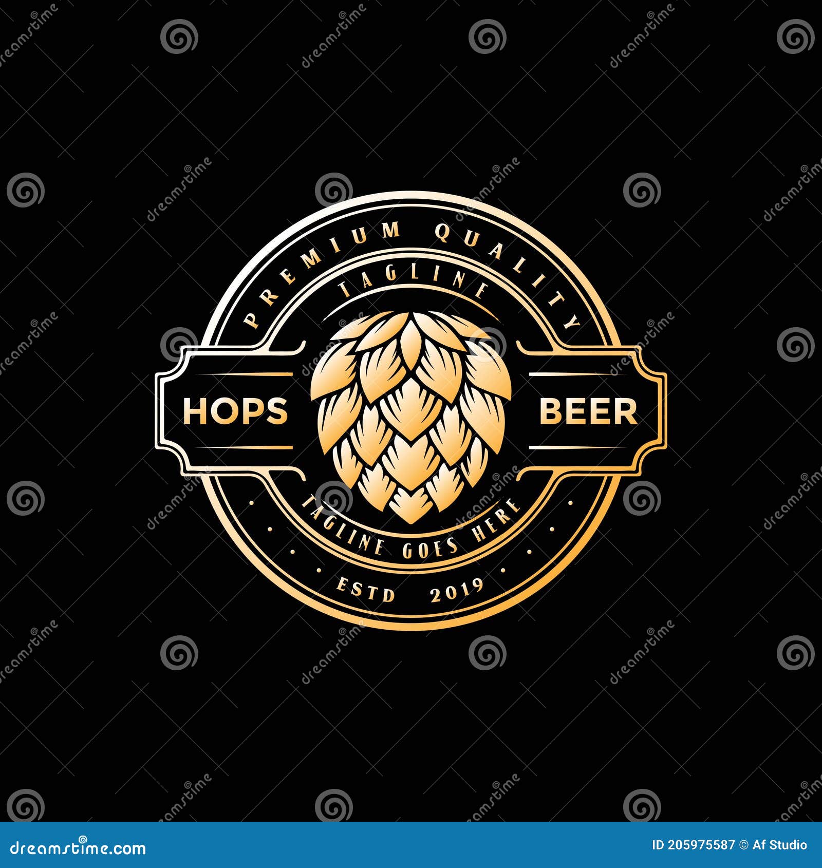 Elegant Luxury Golden Vintage Retro Hop Hops Craft Beer Label Logo ...
