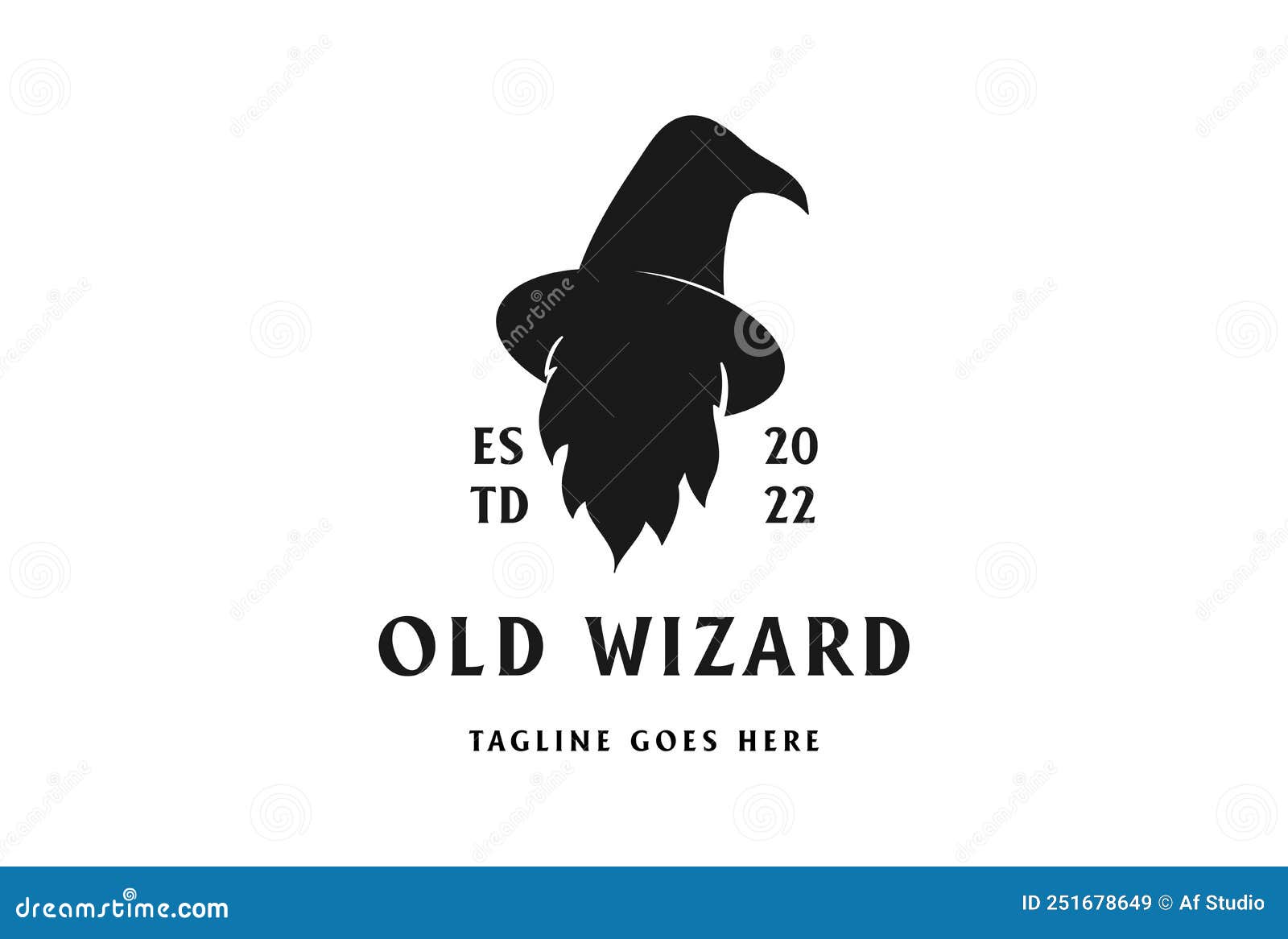 Vintage Retro Old Beard Face with Wizard Hat for Magic Logo Design ...