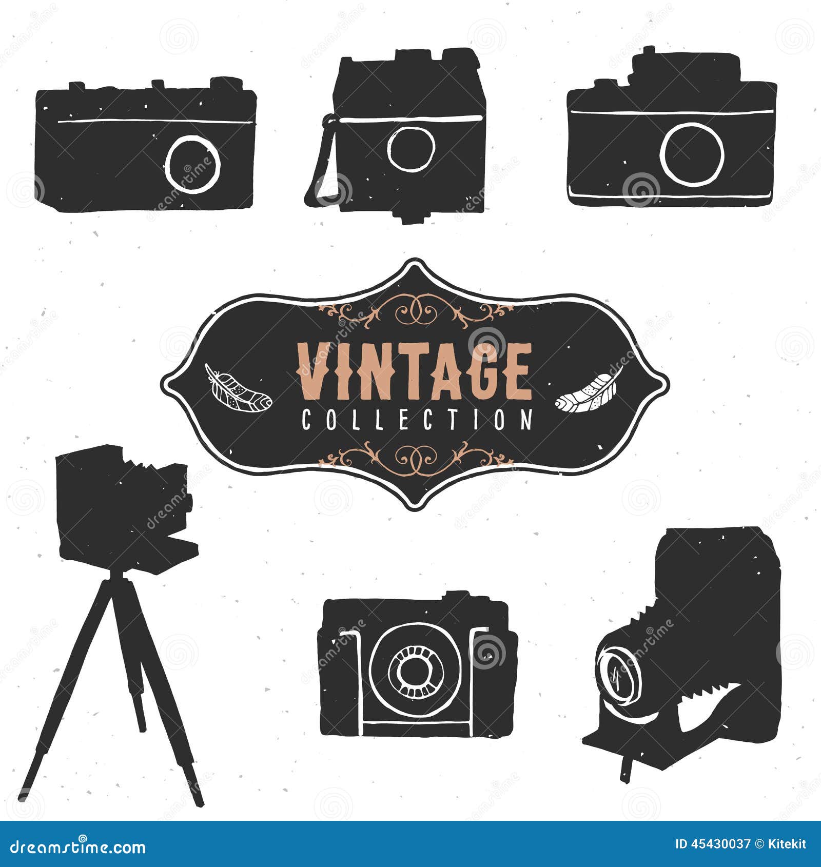 Vintage Retro Old Camera Collection. Hand Drawn Vector Stock Vector ...