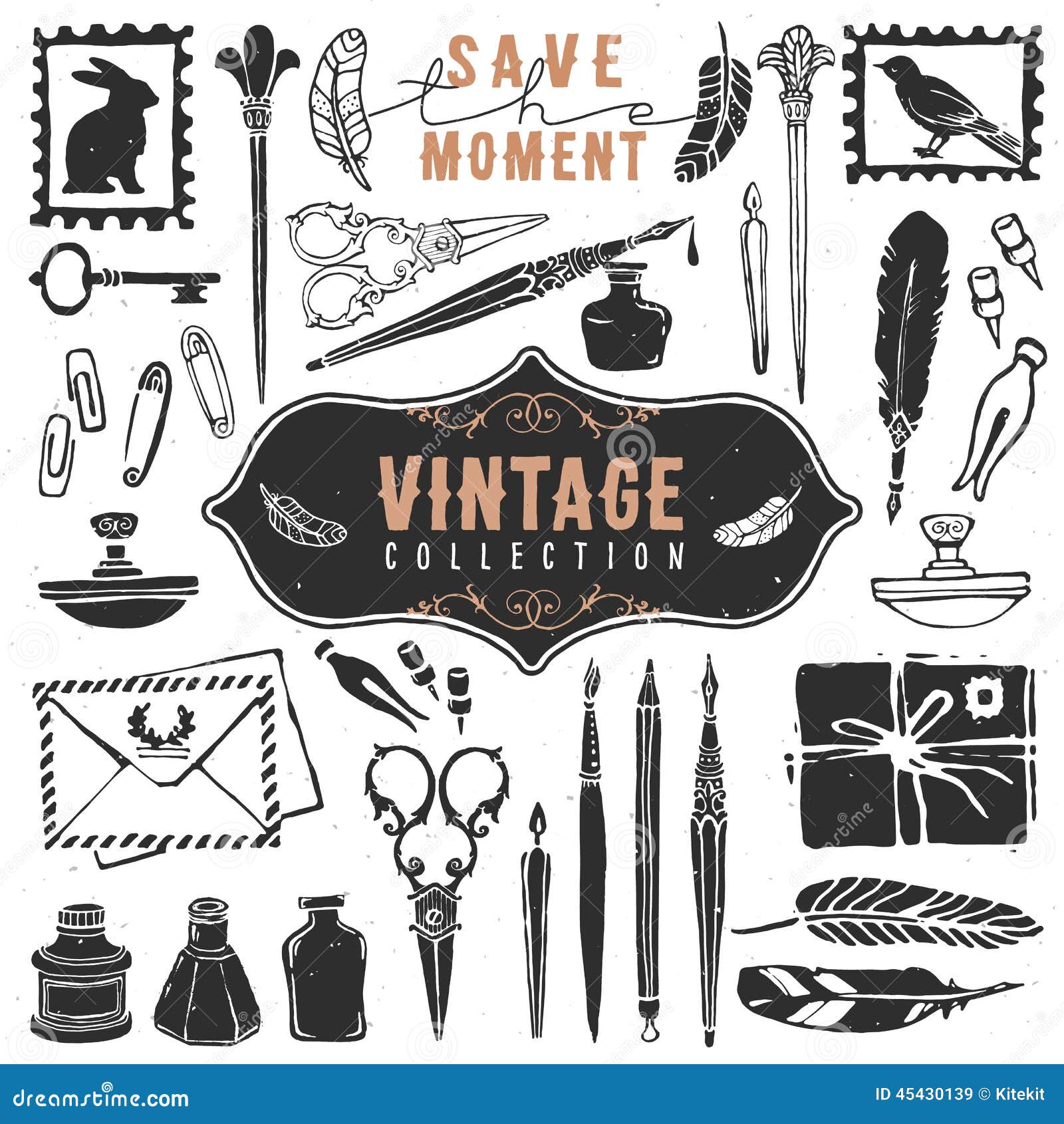 Vintage Retro Old Things Writer Crafted Collection. Stock Vector ...