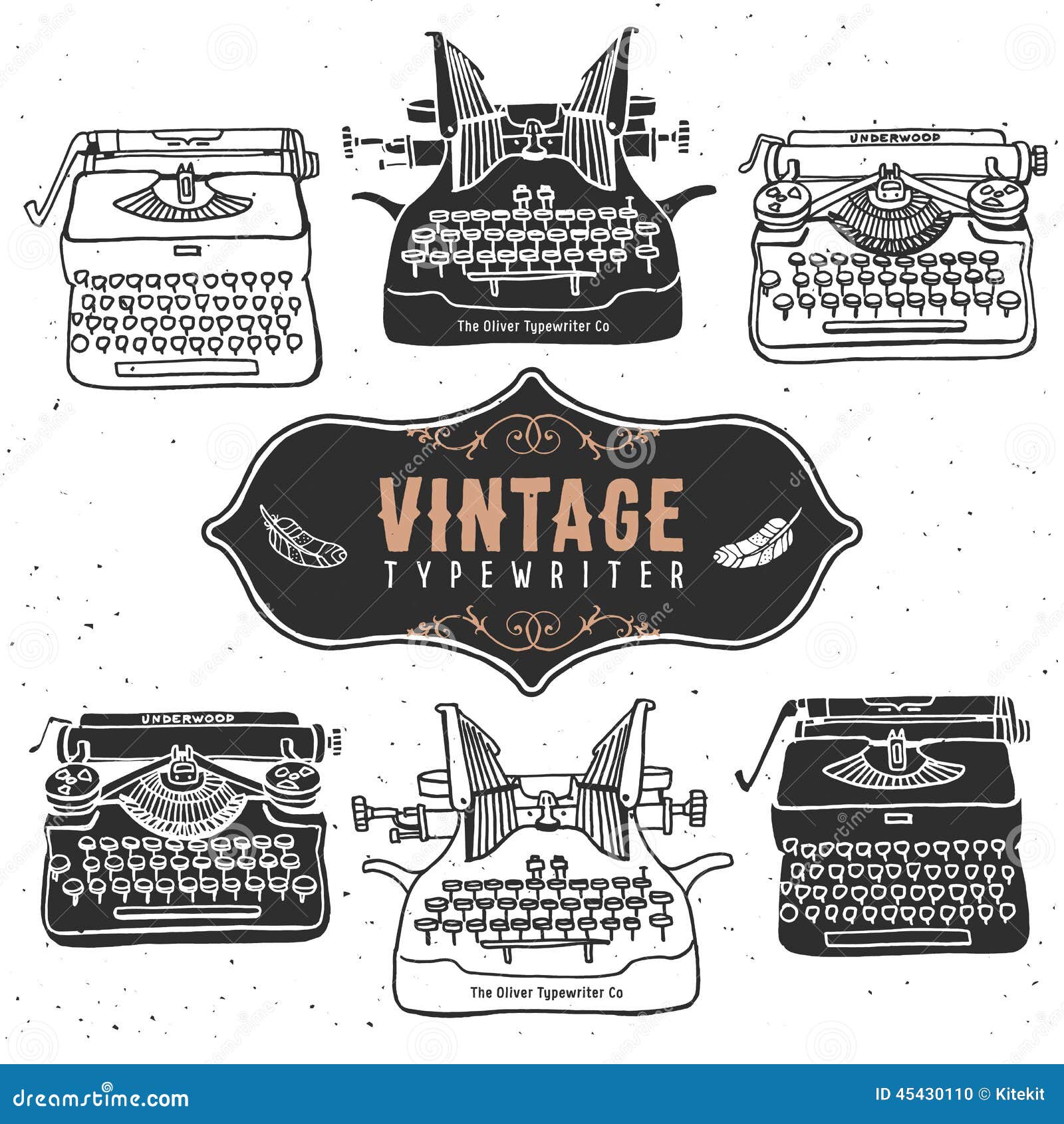 Vintage Retro Old Typewriter Collection. Hand Drawn Vector Stock Vector ... Vintage Retro Old Typewriter Collection. Hand Drawn Vector Stock Vector ...