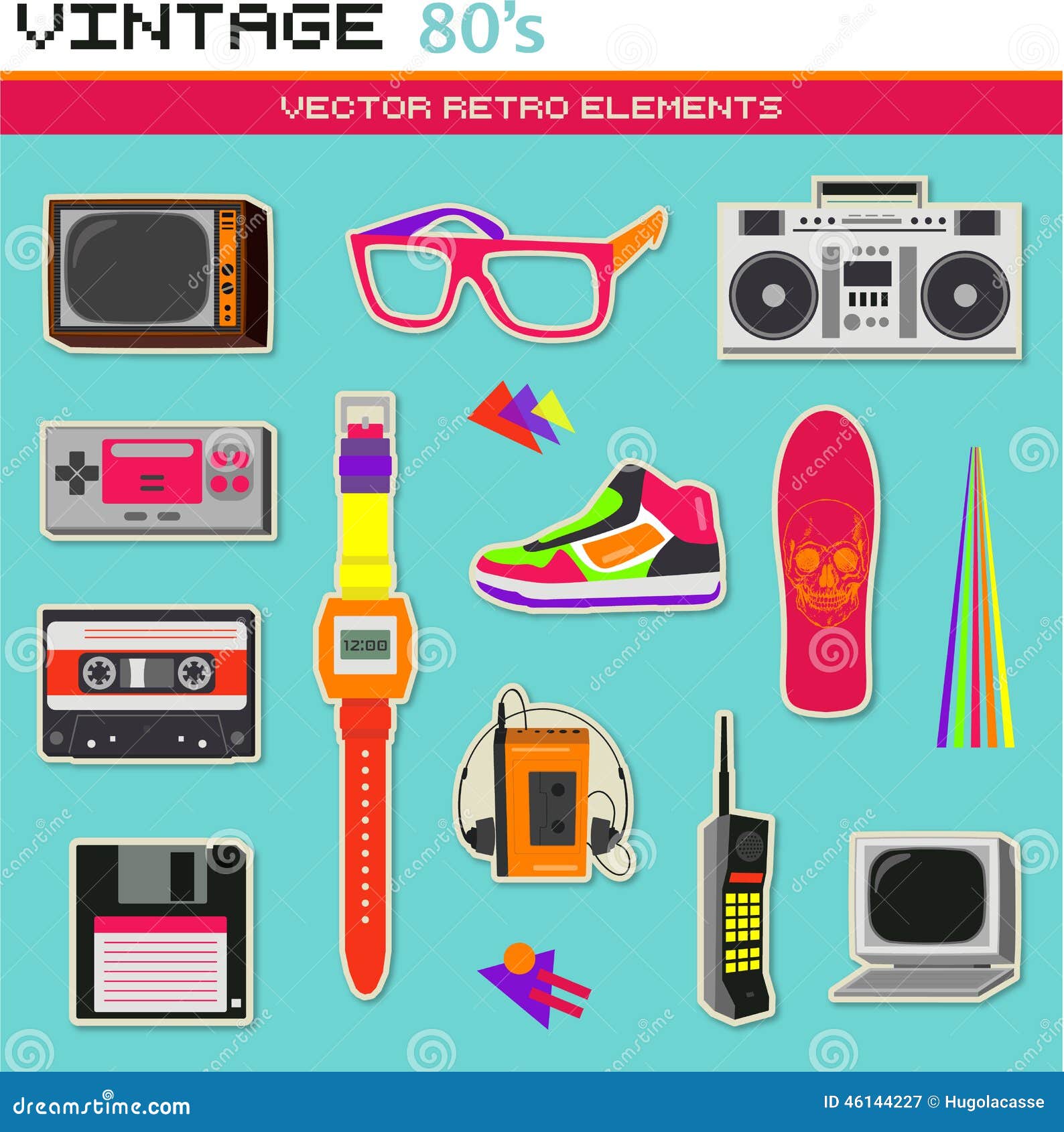 Vintage Retro 80's Vector Elements Stock Vector - Image: 46144227