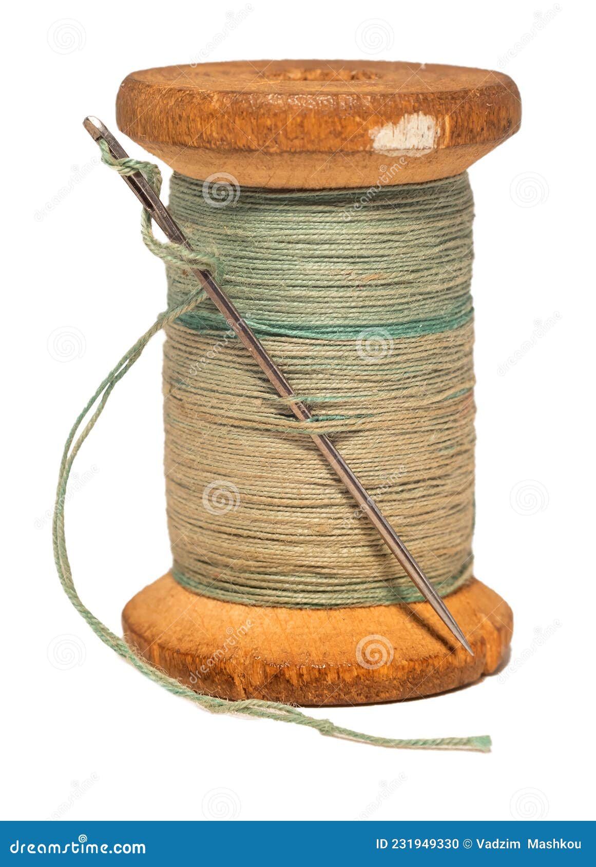 Vintage Retro Spool of Thread on a White Background. Needle with Thread ...