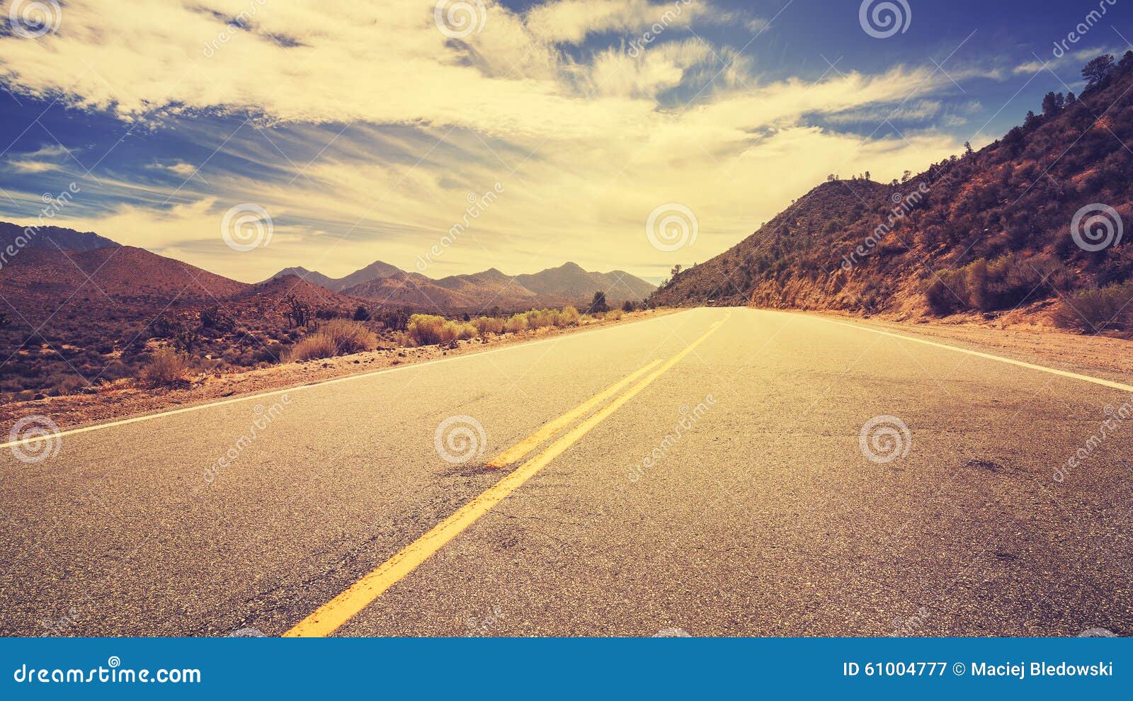 Vintage Retro Stylized Desert Road Stock Image - Image of adventure ...