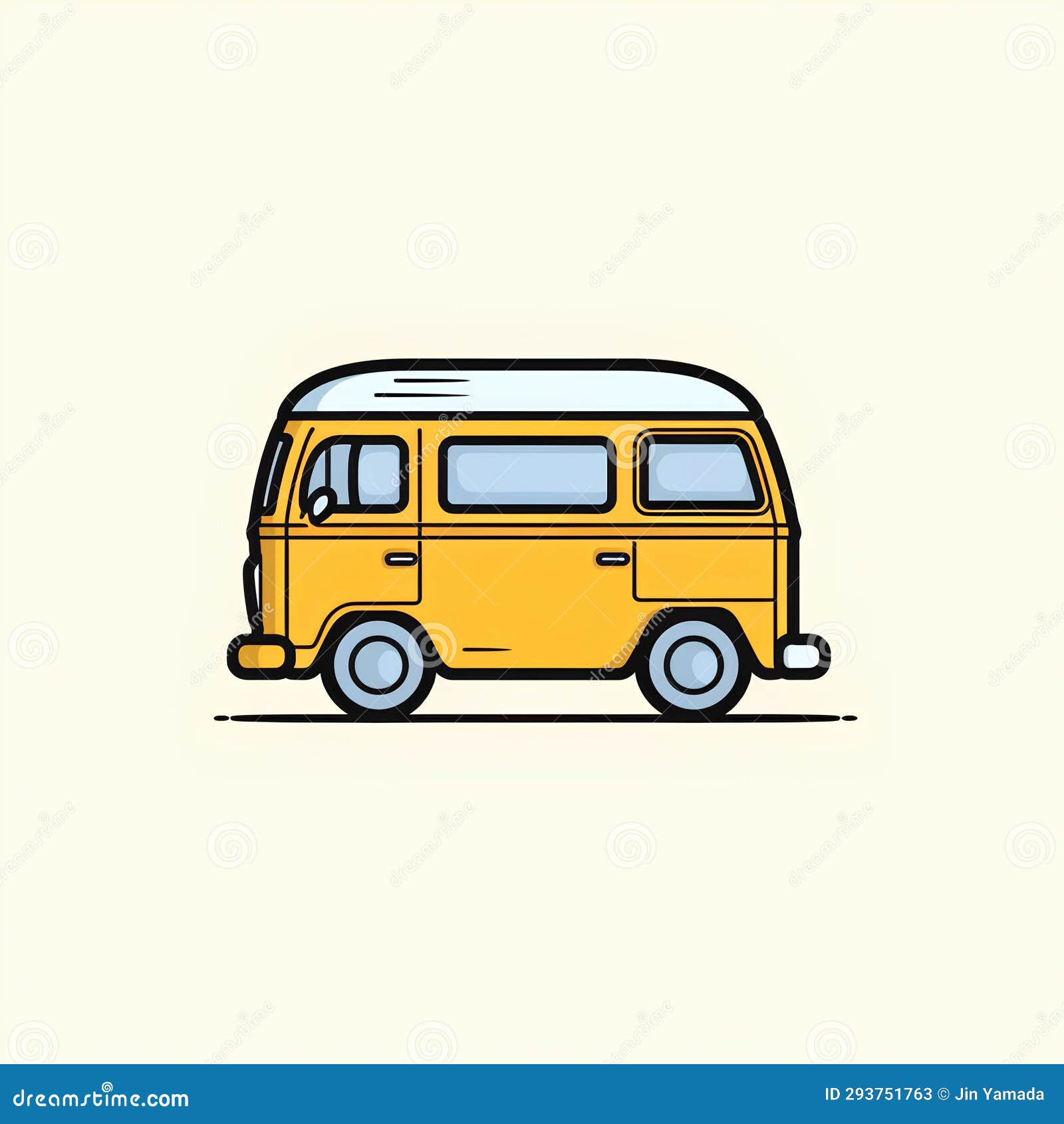 Vintage Retro Van. Vector Illustration in Flat Line Style. Retro Van ...