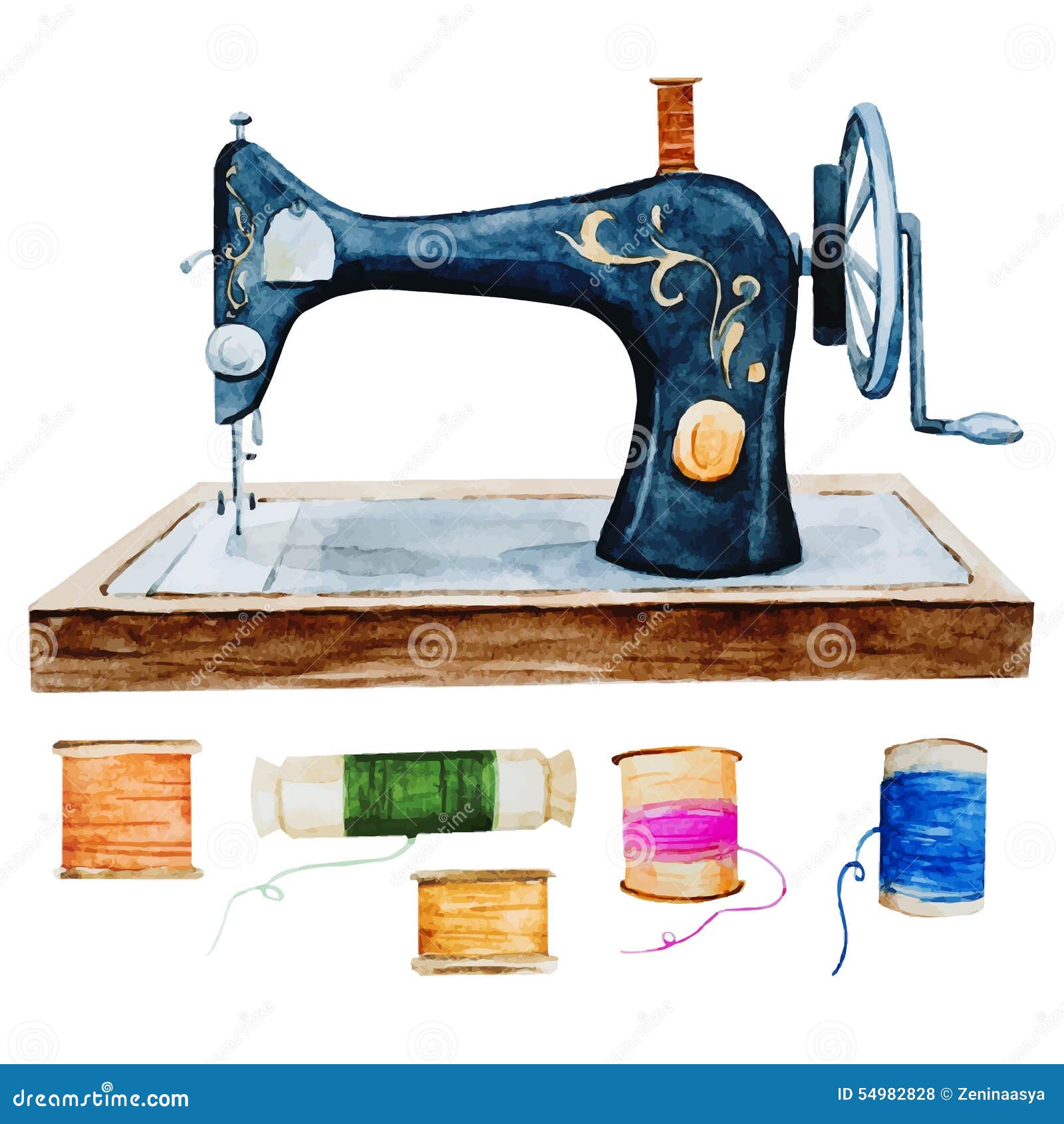 Vintage Retro Watercolor Sewing Machine Stock Vector - Illustration of ...