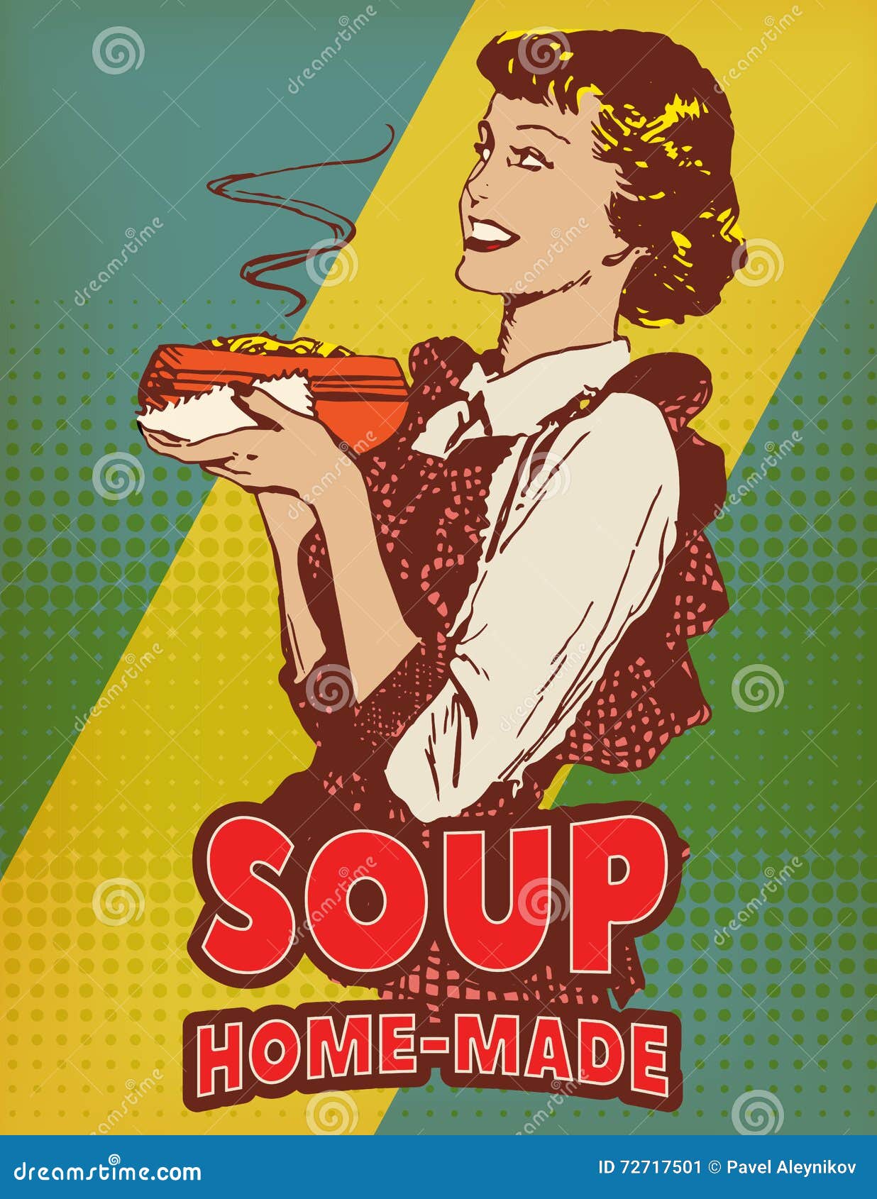 Vintage Retro Woman Bring Hot Dinner Stock Vector - Illustration of ...