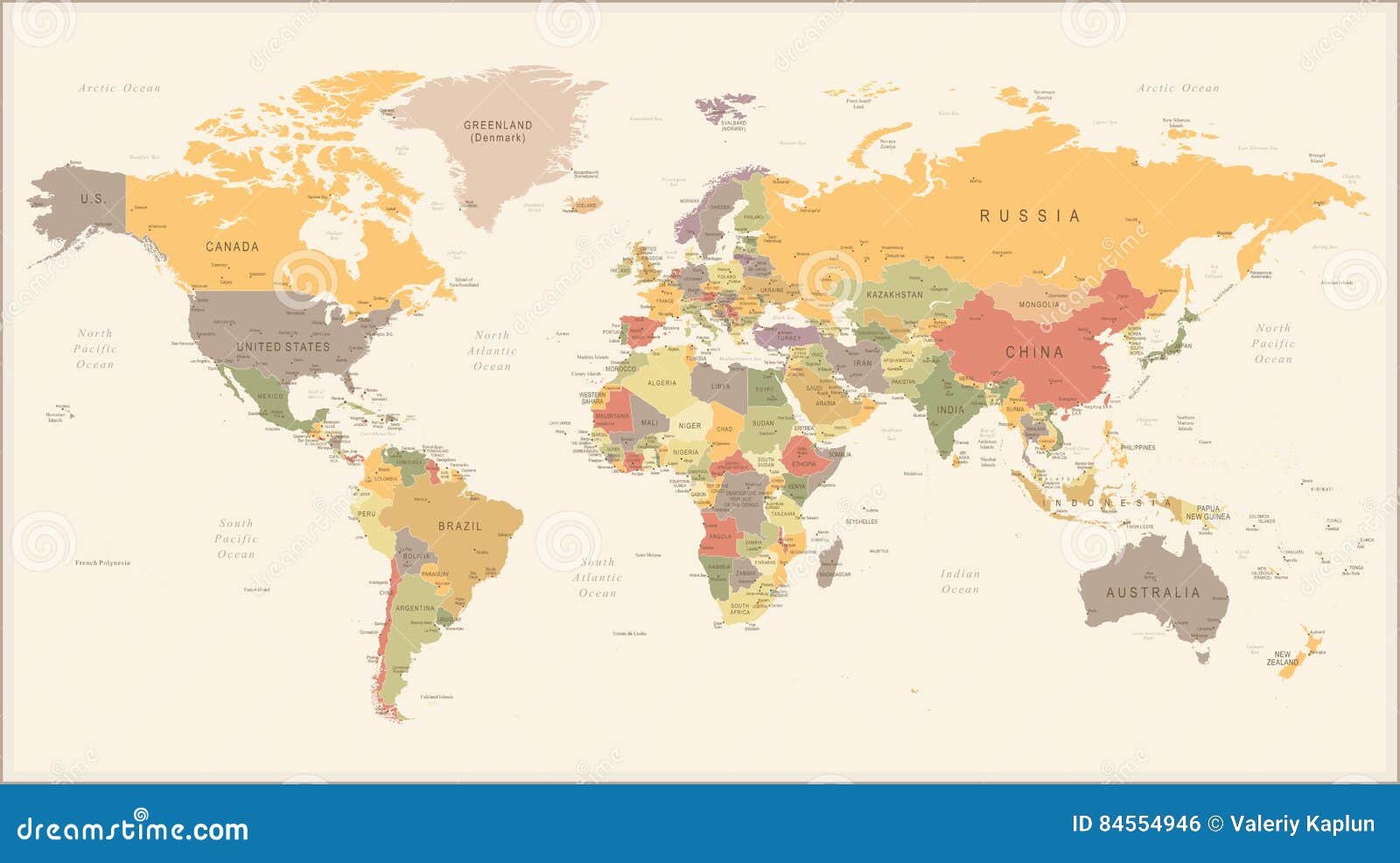 Vintage Retro World Map - Illustration Stock Illustration ...