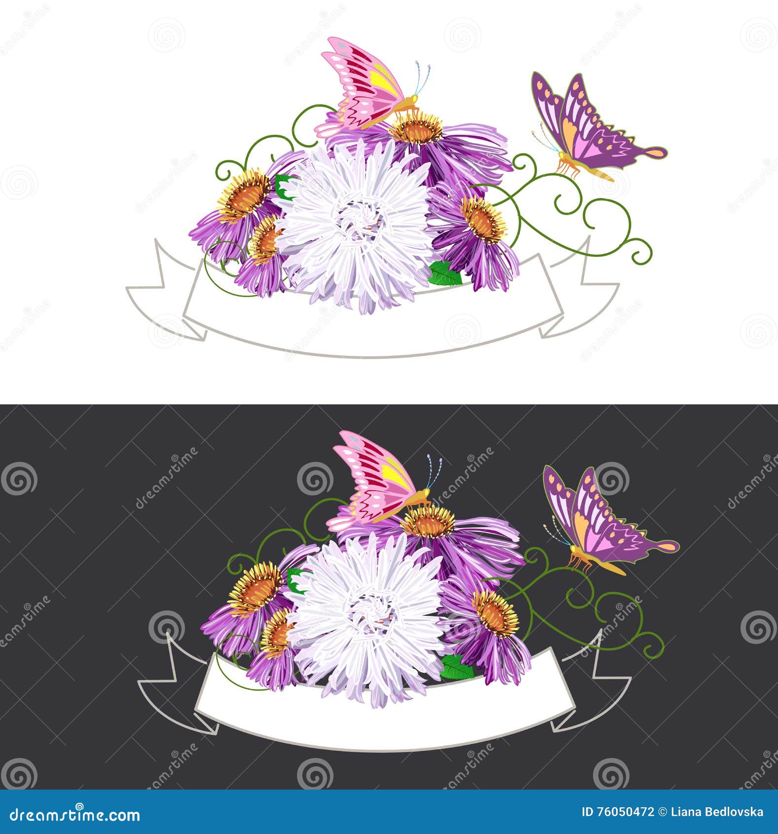 Vintage Ribbon with Flowers Stock Vector - Illustration of isolation ...