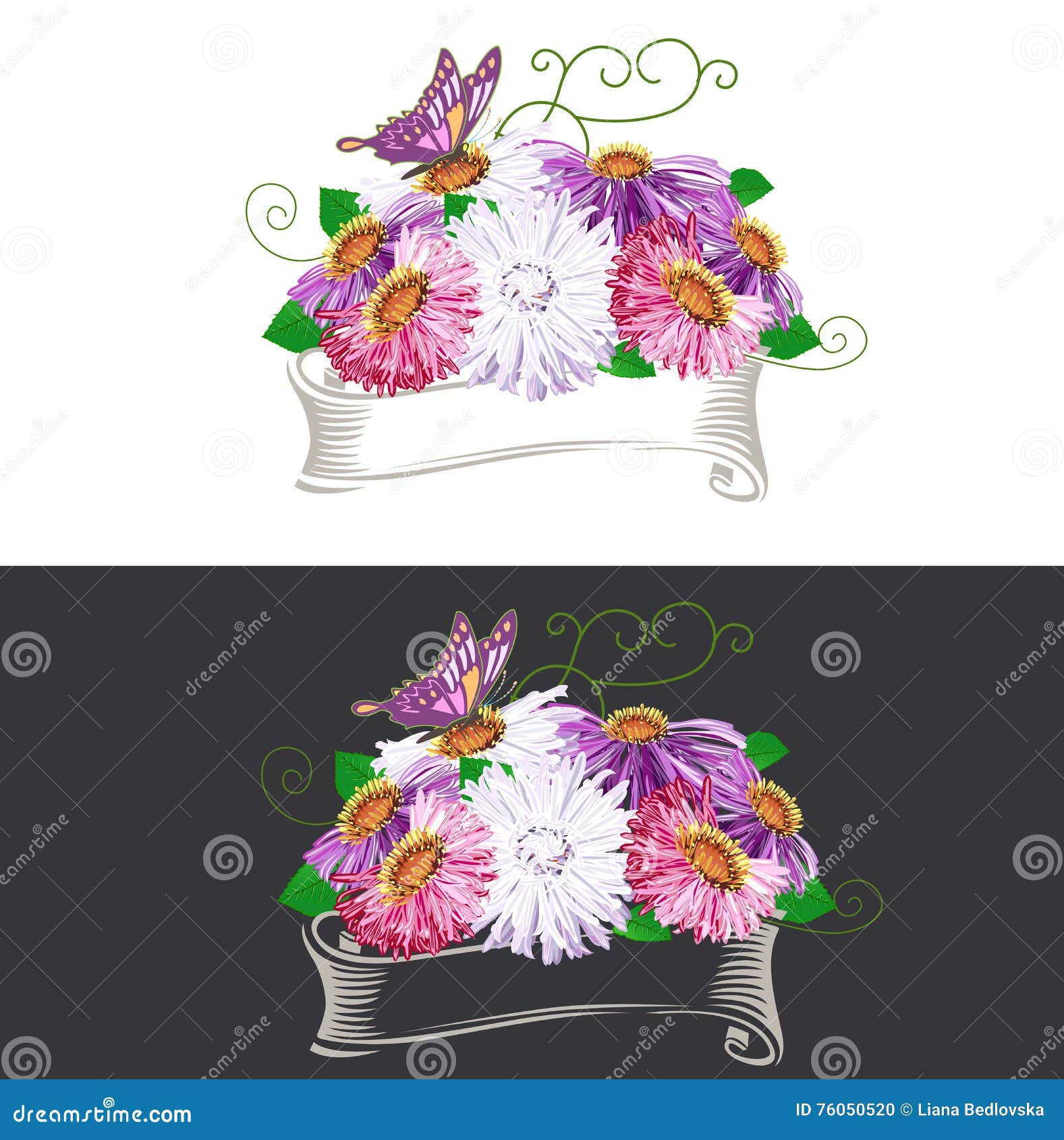 Vintage Ribbon with Flowers Stock Vector - Illustration of blank ...