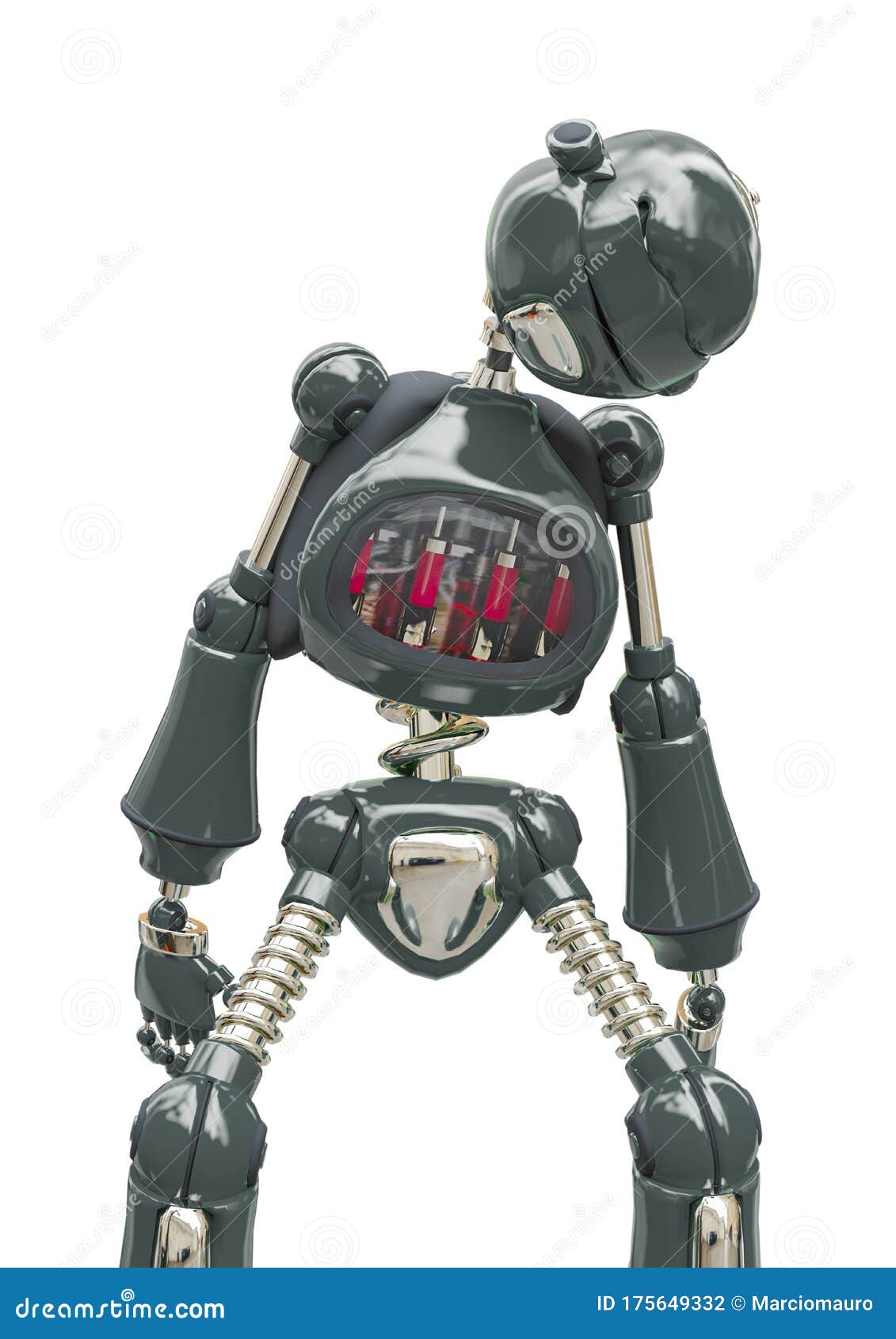 Vintage Robot Cartoon on Shut Down Pose in White Background Stock ...