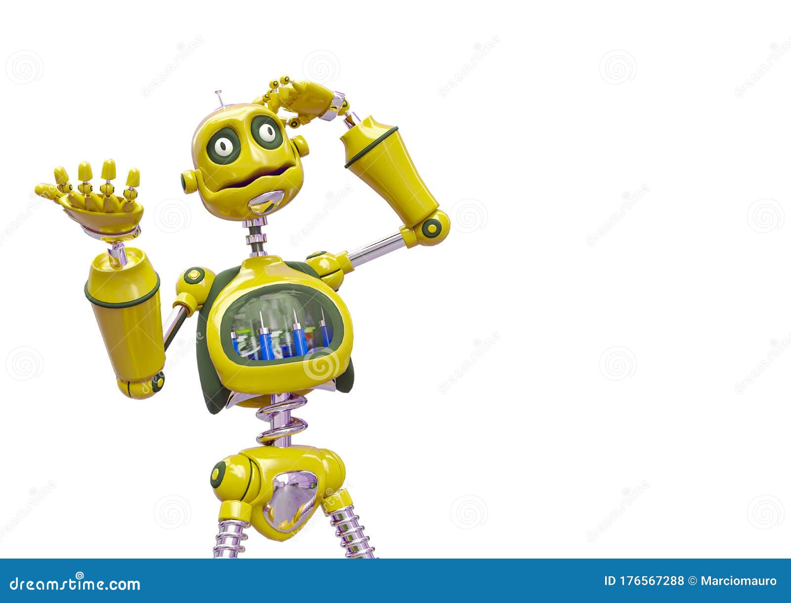 Vintage Robot Cartoon Thinking about in White Background with Copy ...