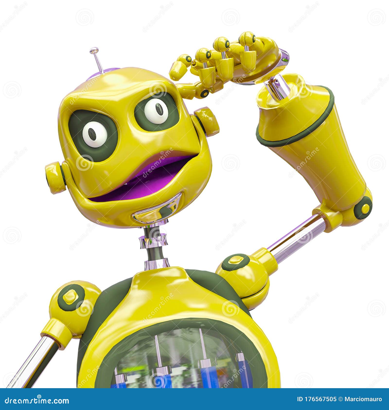 Vintage Robot Cartoon Thinking about in White Background Stock ...