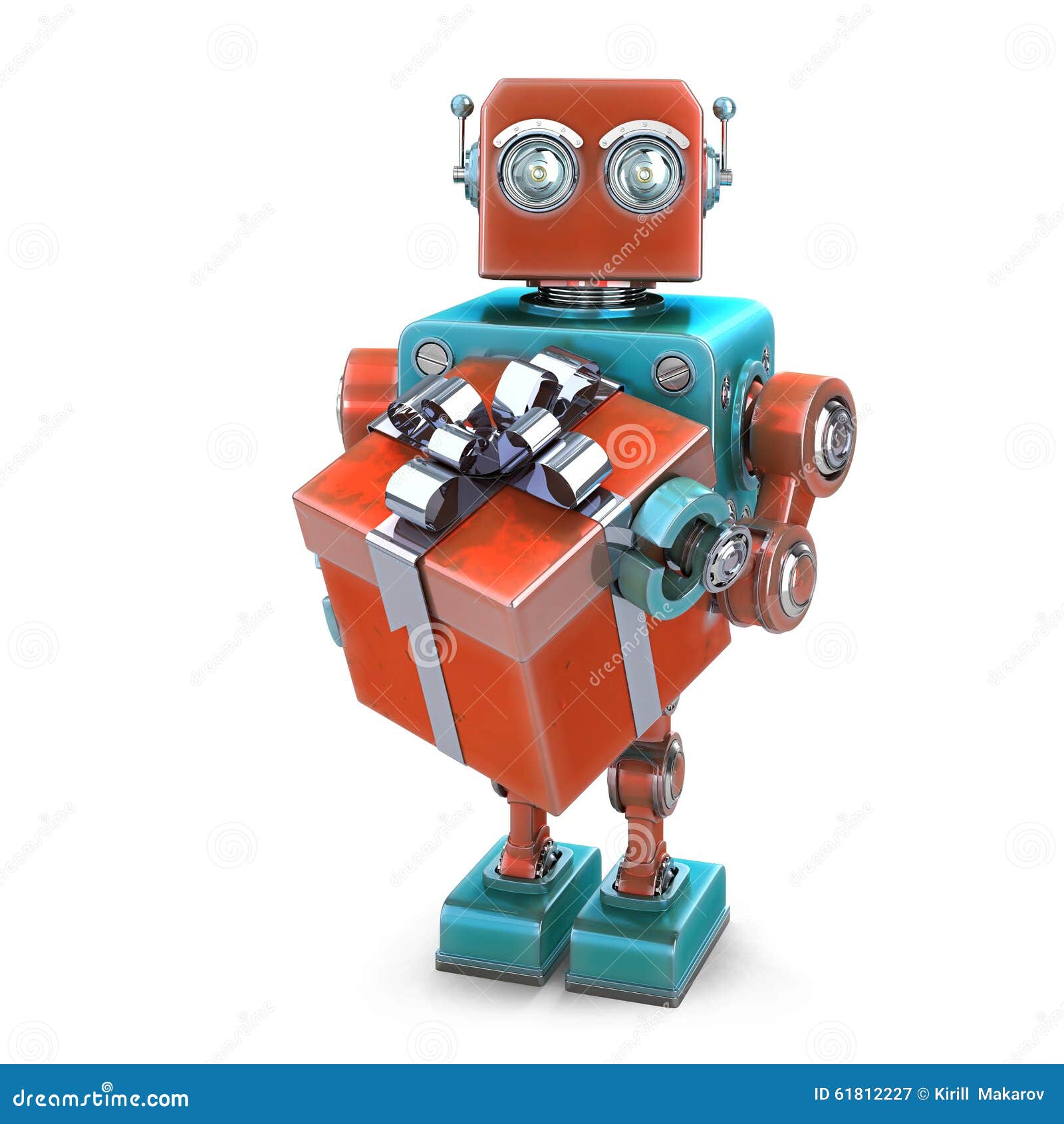 Vintage Robot with Gift Box. Isolated. Contains Clipping Path Stock ...