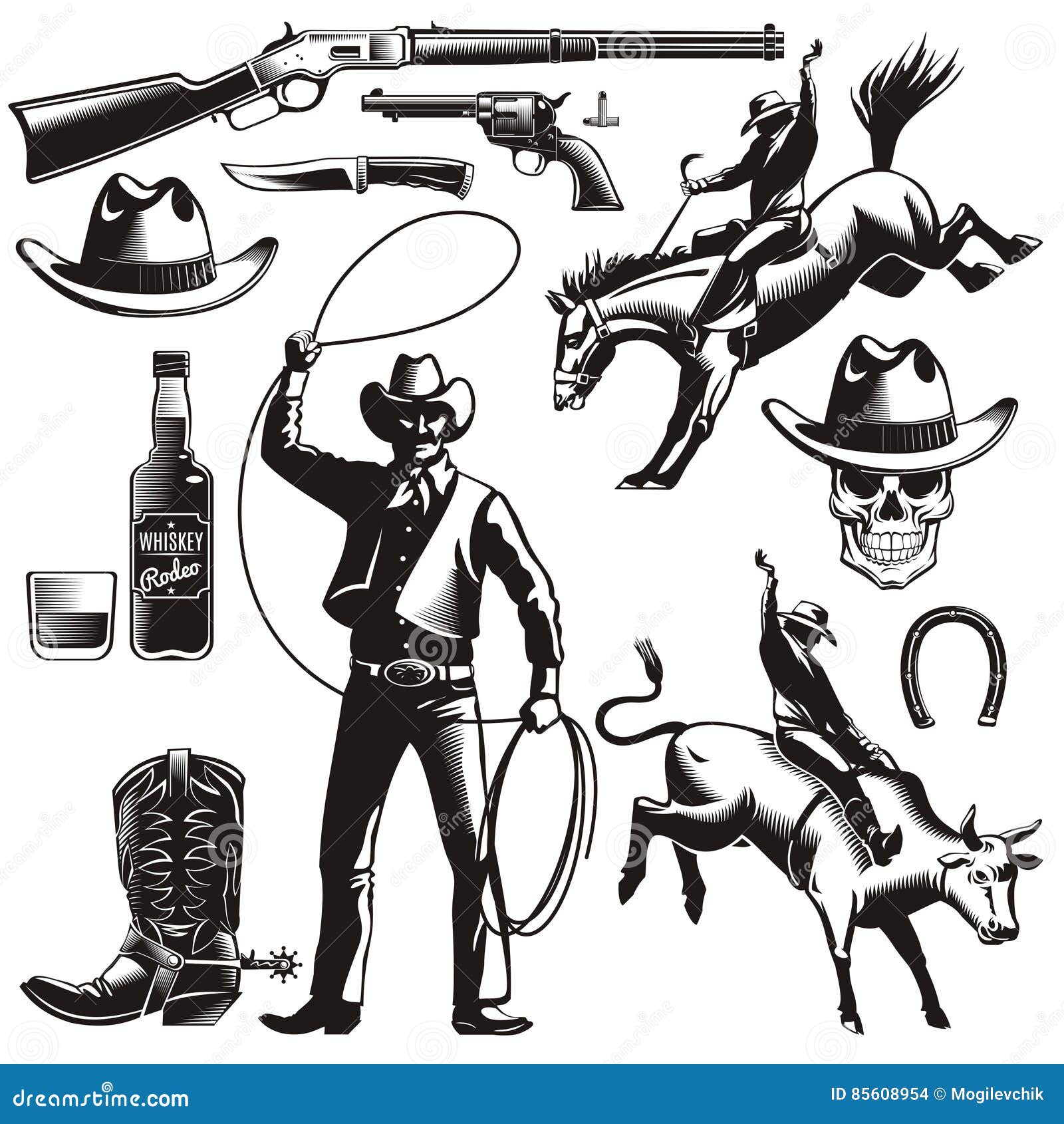 Vintage Rodeo Elements Set Stock Illustrations – 215 Vintage Rodeo ...