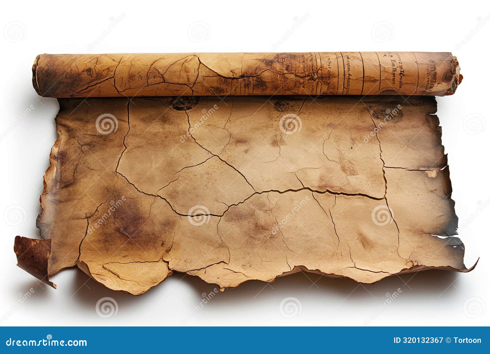 A Vintage Rolled-up Paper with Cracked Texture Sits on a White Surface ...