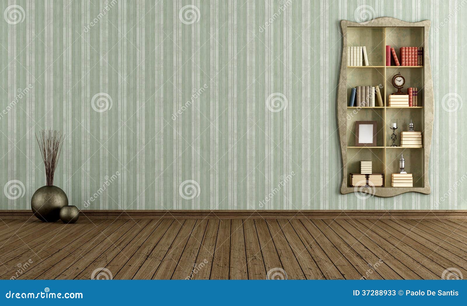 Vintage Room with Old Bookcase Stock Illustration - Illustration of ...