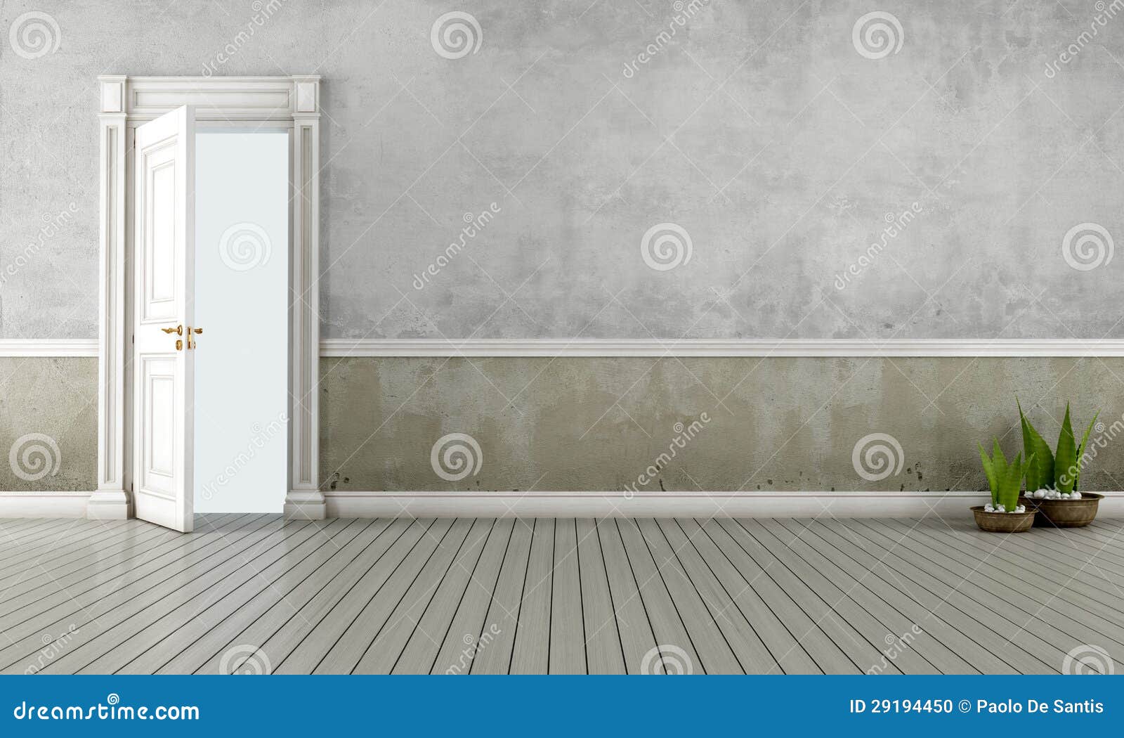 Vintage Room with Open Door Stock Illustration - Illustration of frame ...