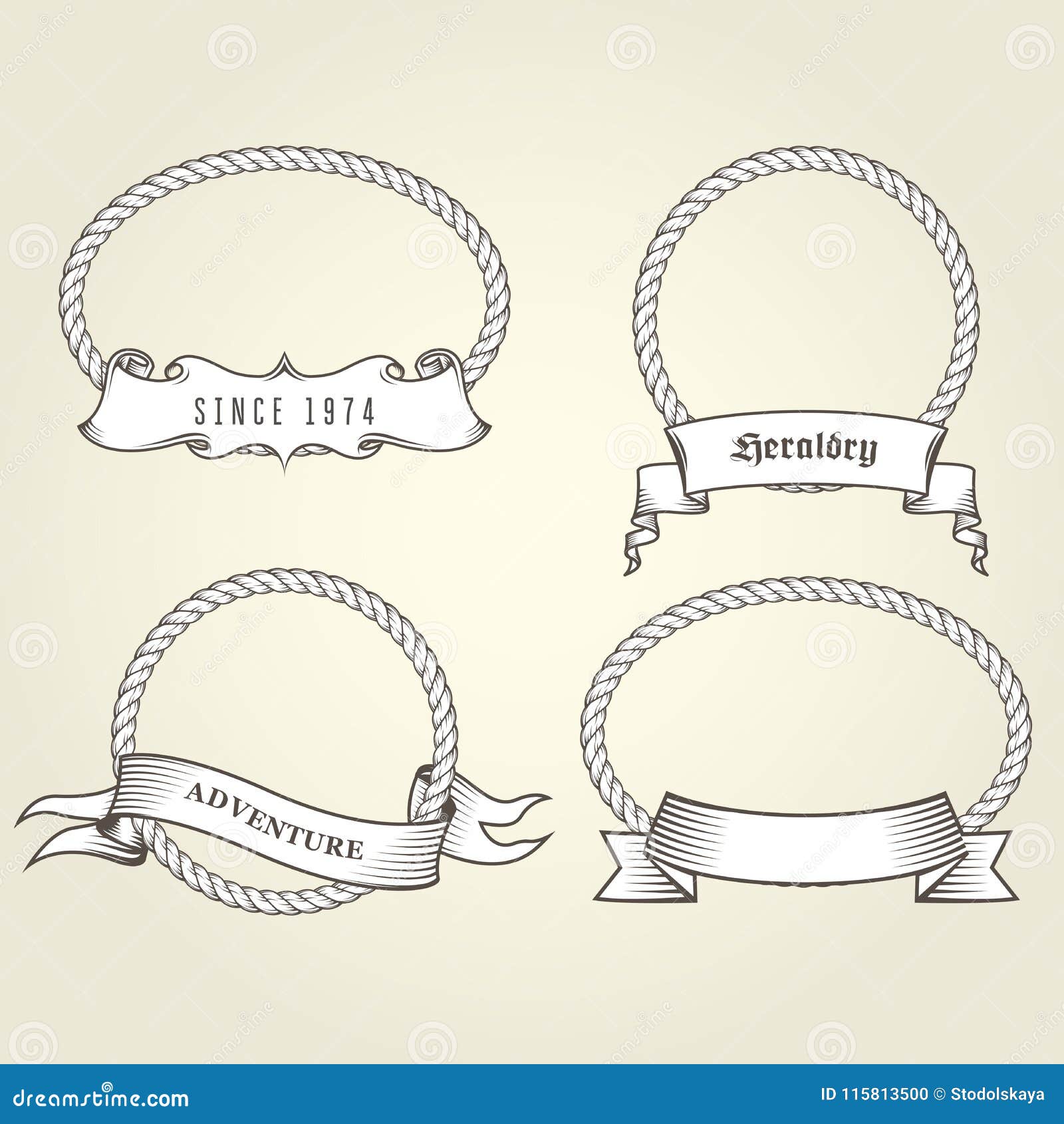 Vintage Rope Frames with Banners - Round Rope Frames Stock Vector ...