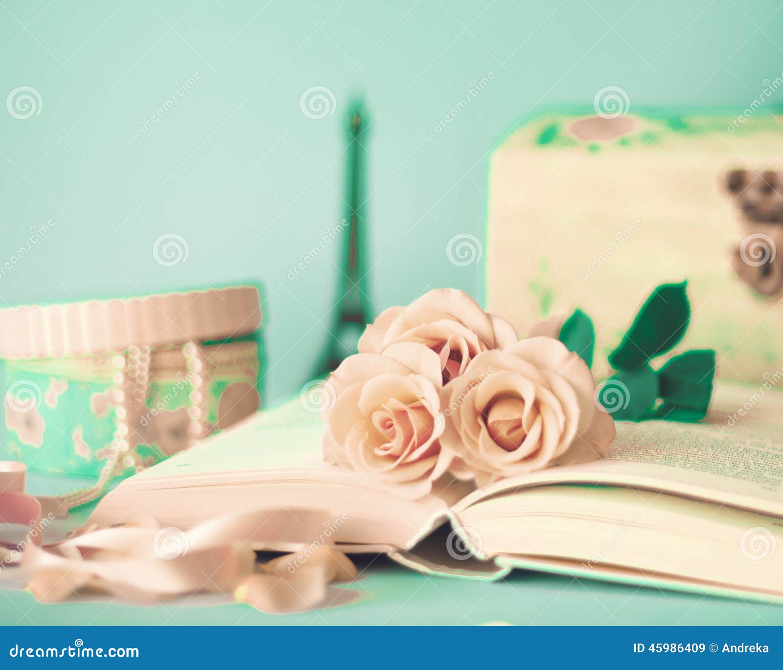 Vintage roses and book stock image. Image of french, pointe - 45986409