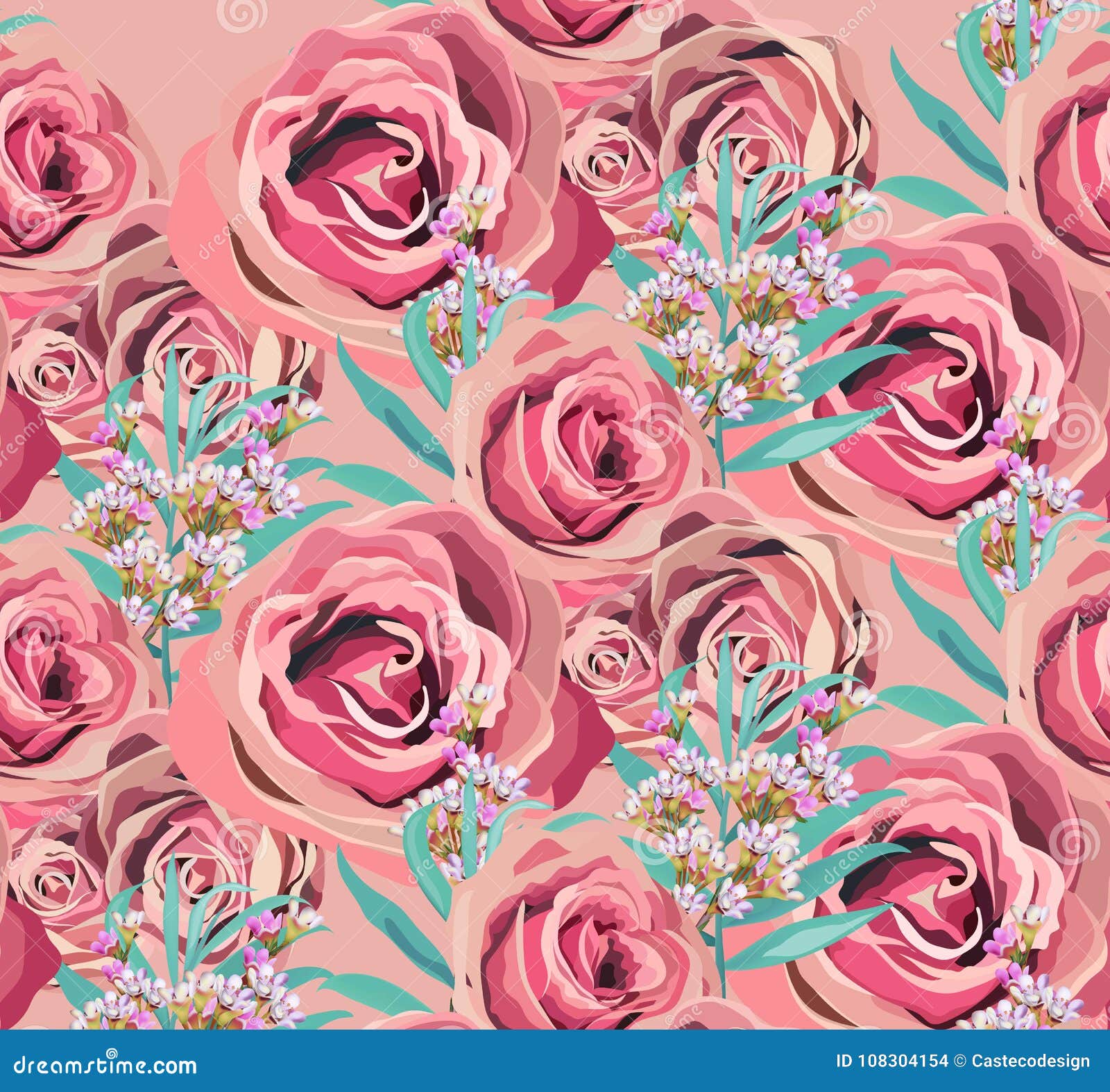 Vintage Rose Floral Pattern Vector Background. Grunge Old Paper ...