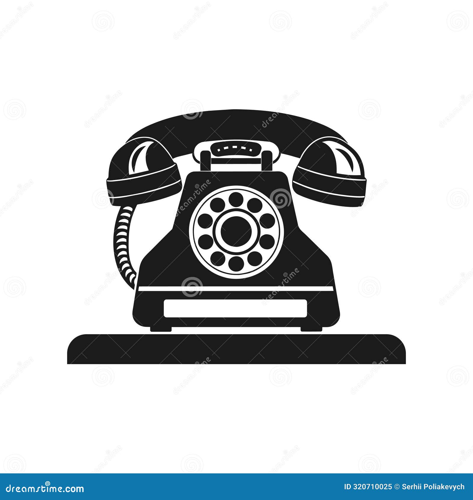Vintage Rotary Phone. Black Silhouette. Classic Design. Vector Icon ...