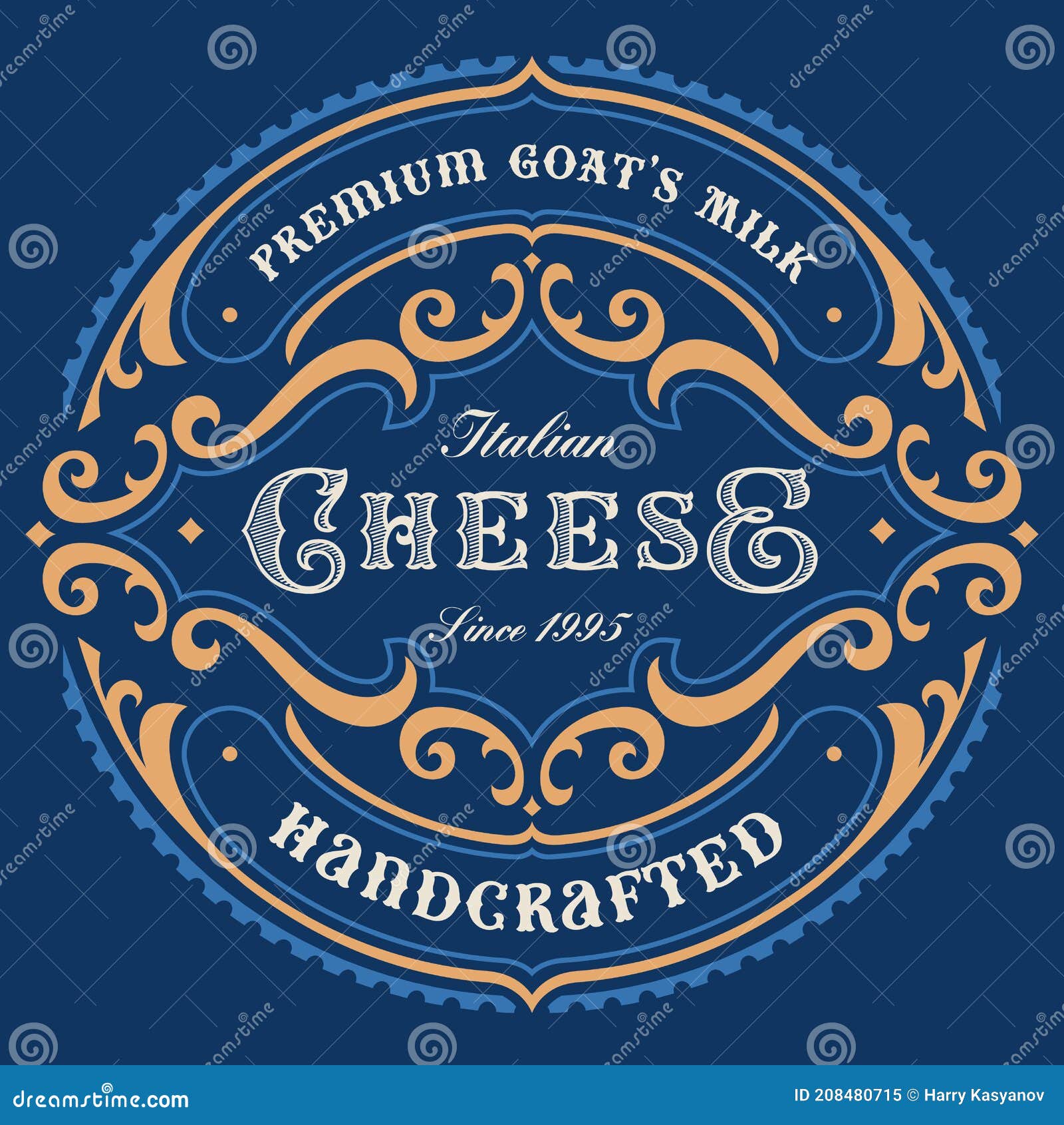 A Vintage Round Cheese Label Stock Vector - Illustration of branding ...