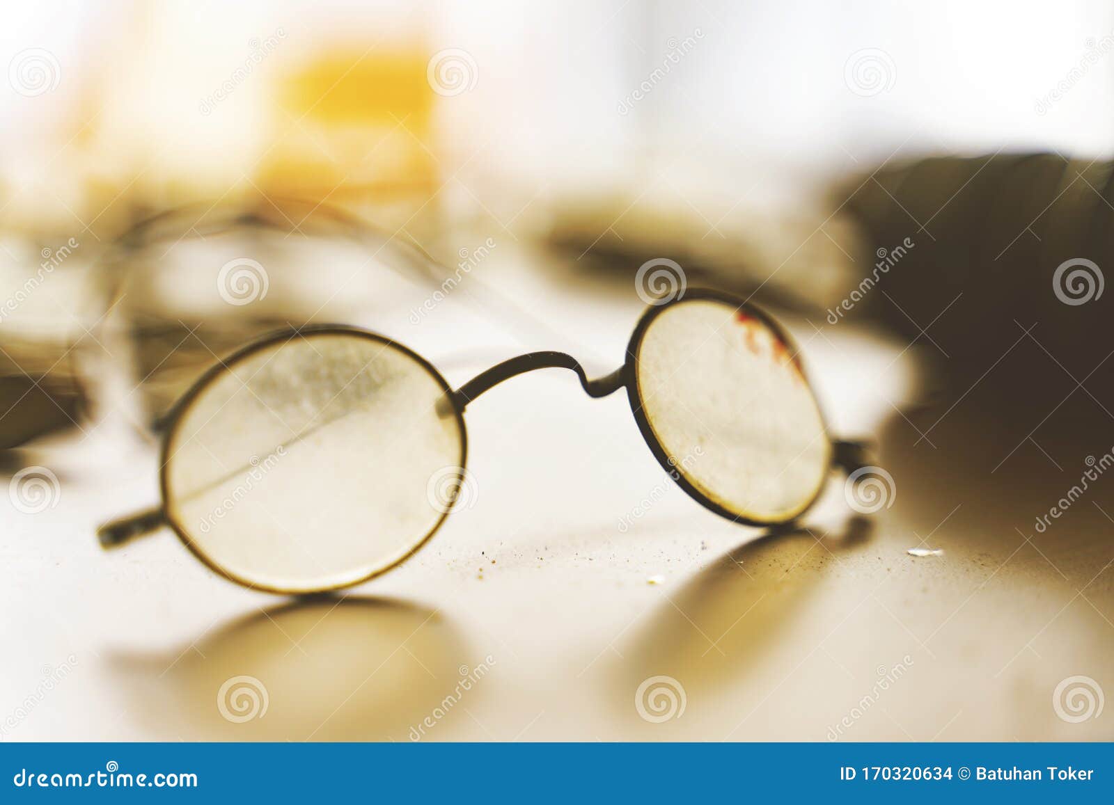 Vintage Round Eyeglasses on Old Wood Stock Photo - Image of optical ...